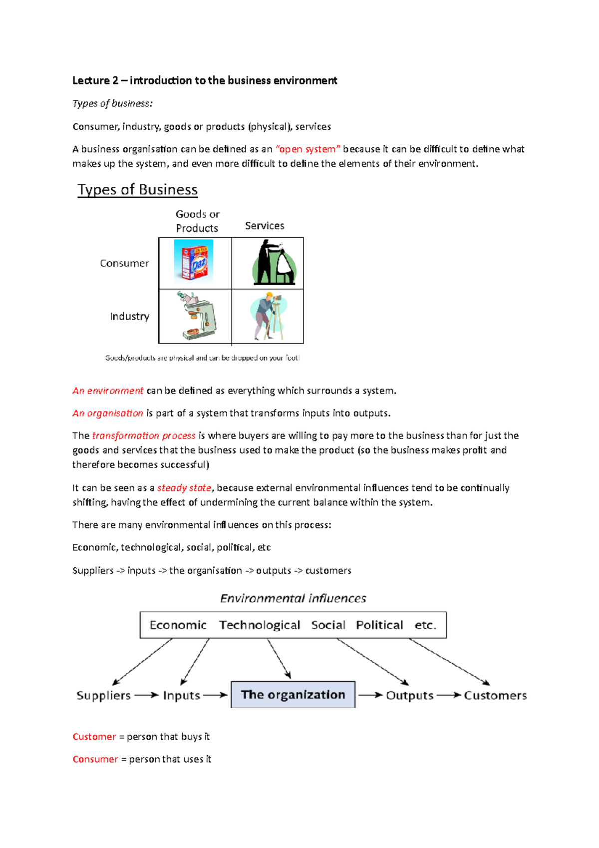 Lecture 2 - introduction to the business environment - Lecture 2 ...