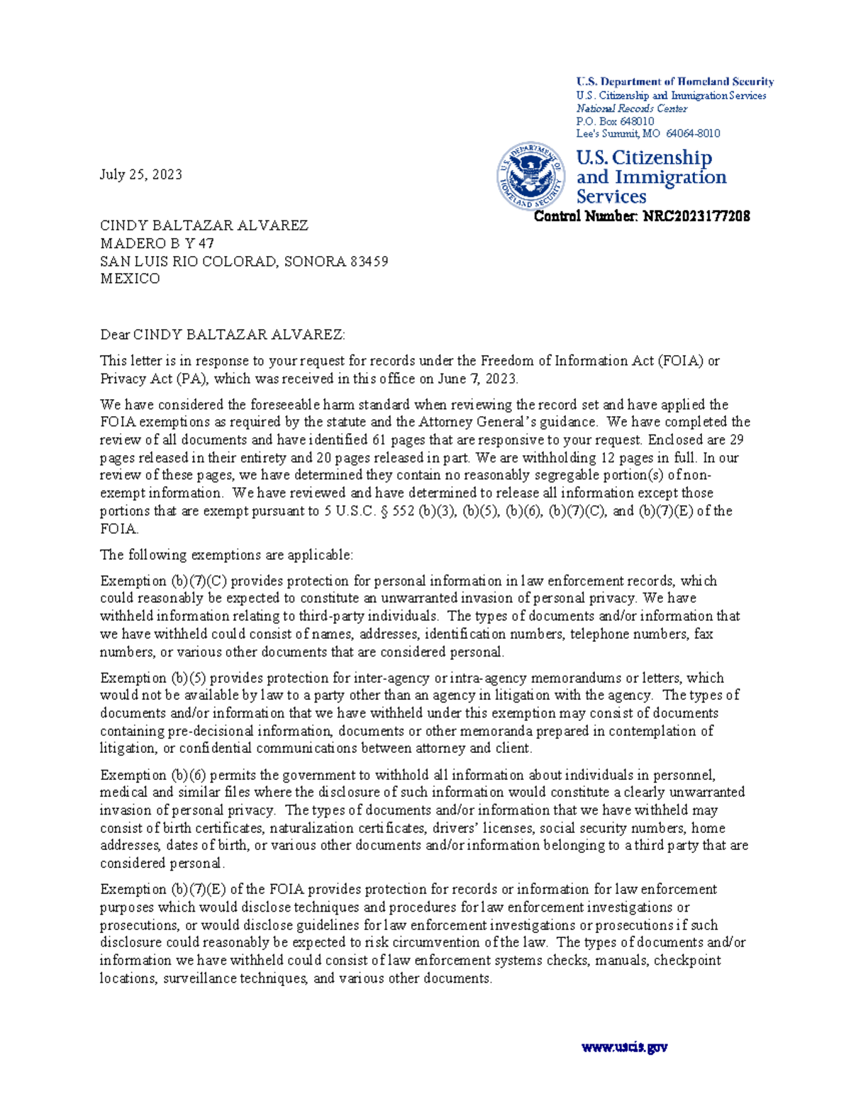 Partial Denial for FOIA PD 3 - U. Citizenship and Immigration Services ...