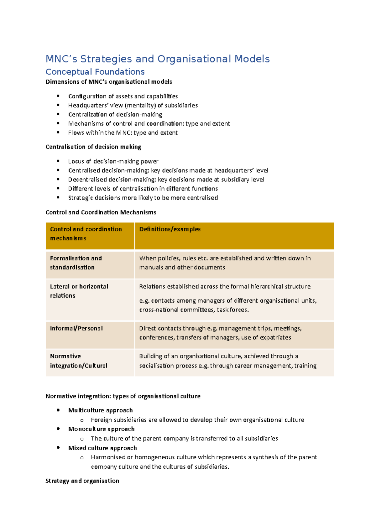 4. MNC strategies and organisational models - MNC’s Strategies and ...