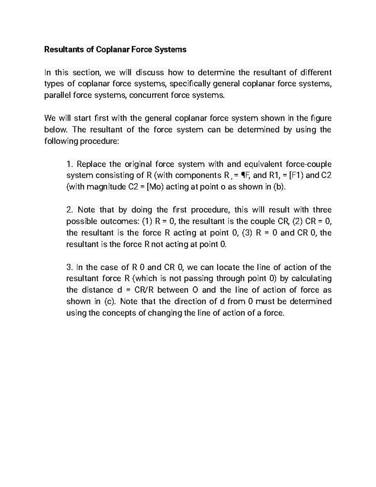 Resultants of Coplanar Force Systems - We will start first with the ...