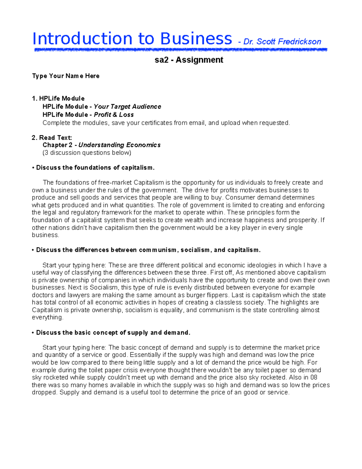 2-Assignment - Assignments - Introduction to Business - Dr. Scott ...