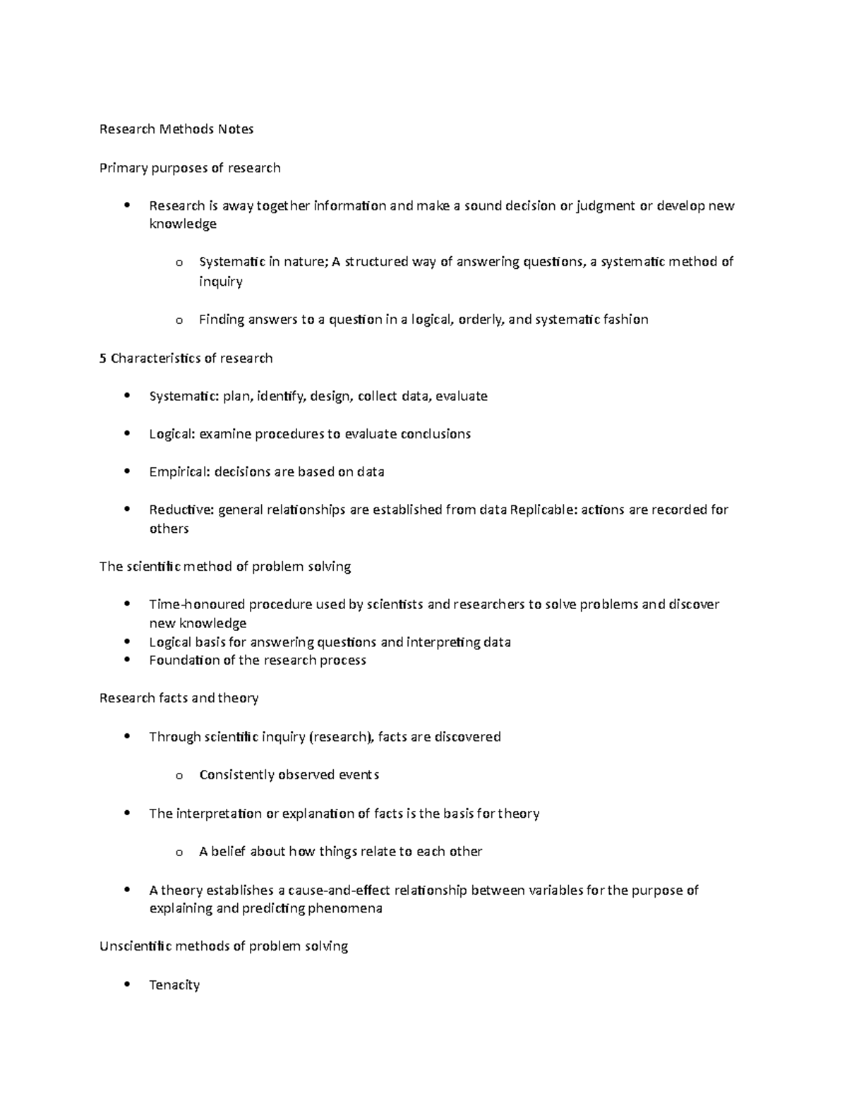 Research Methods Notes for midterm 2 - Research Methods Notes Primary ...