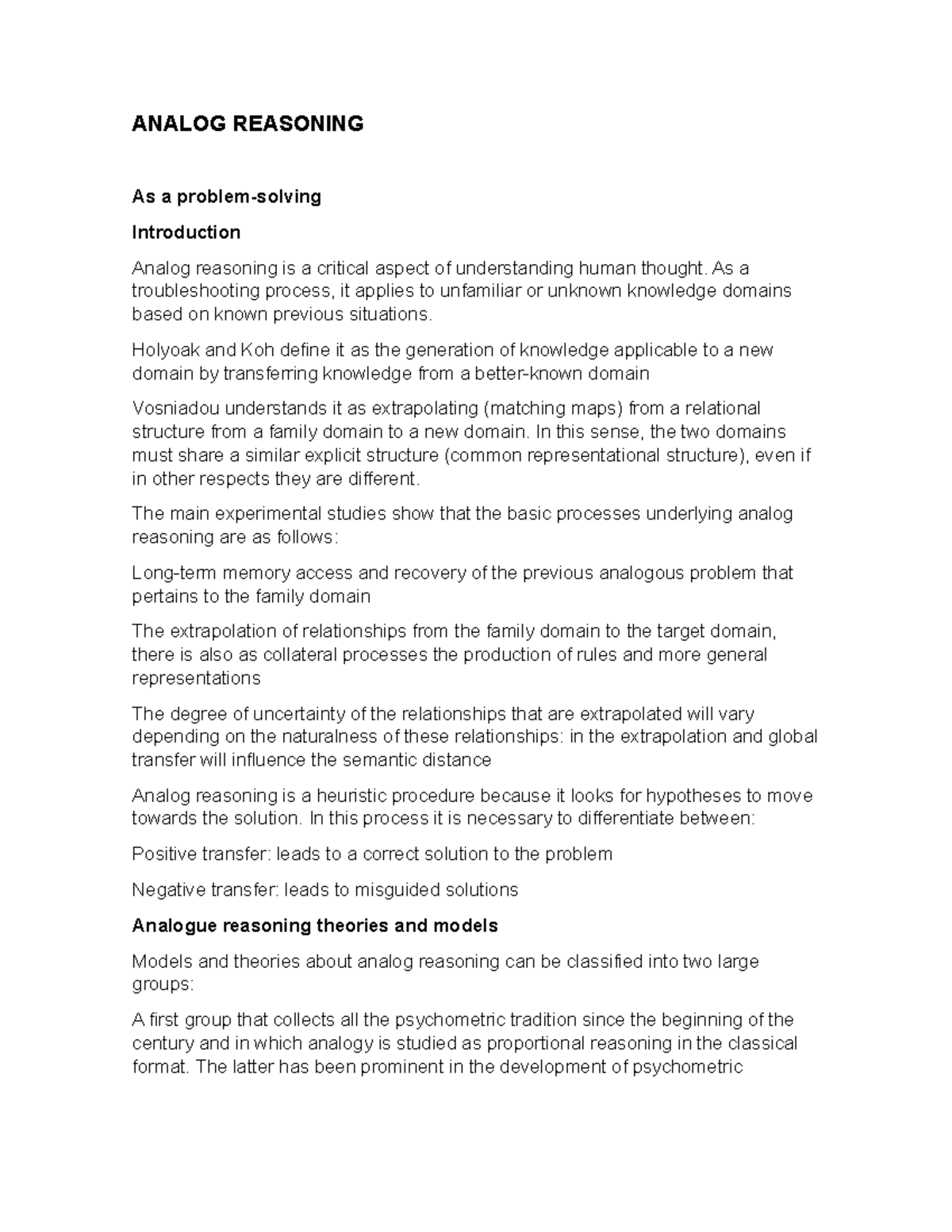 Analog reasoning - ANALOG REASONING As a problem-solving Introduction ...