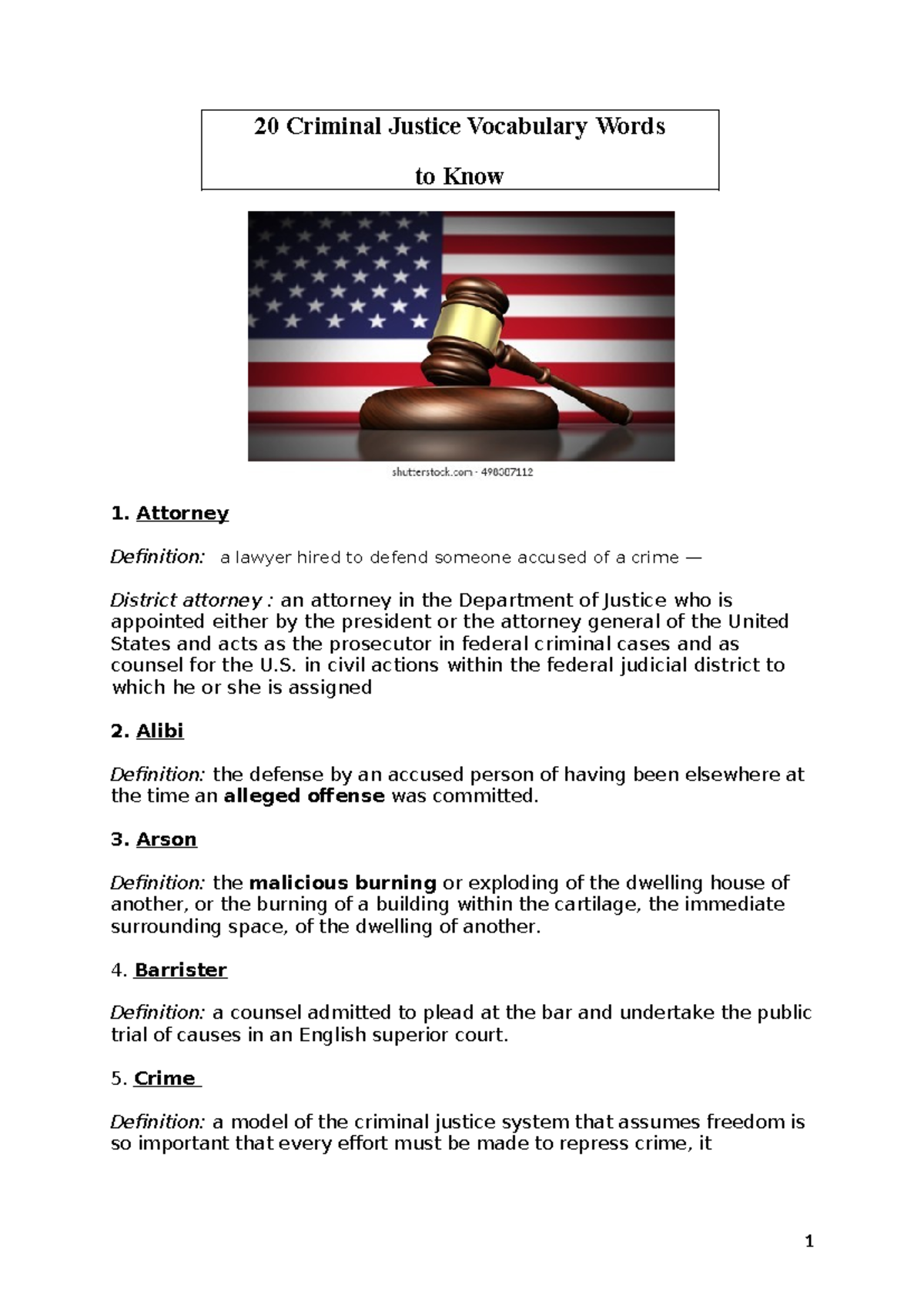 20 Criminal Justice Vocabulary Words - in civil actions within the ...