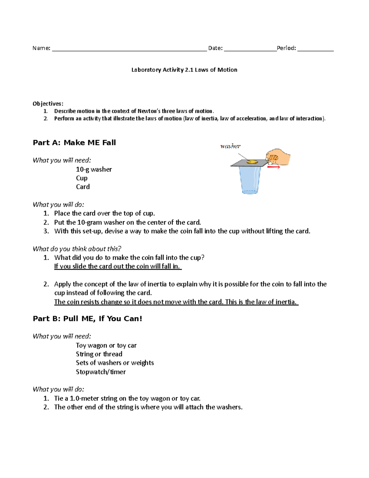 1 Newton's Laws of Motion Laboratory Activity 2 - Name: - Studocu