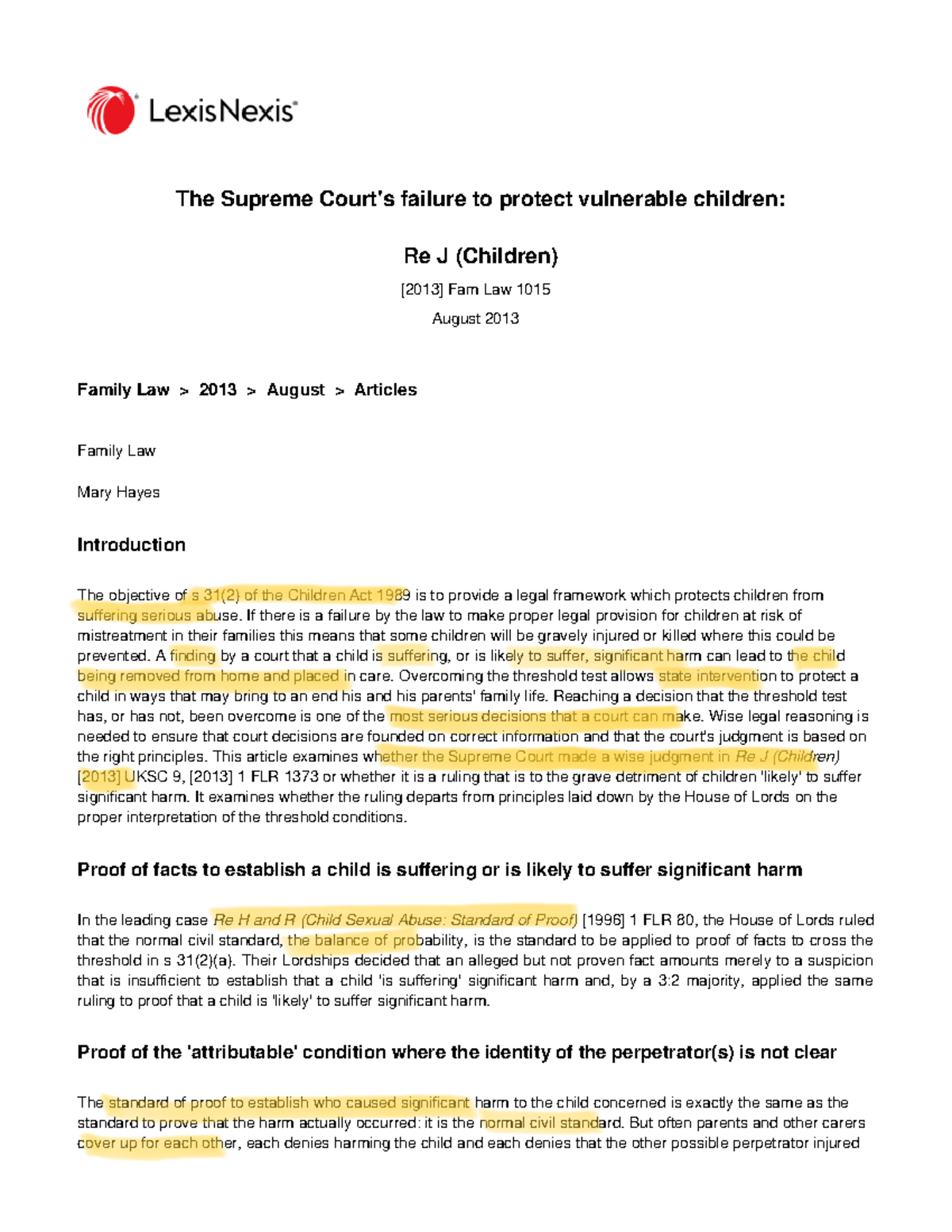 The Supreme Court's failure to protect vulnerable children Re J ...