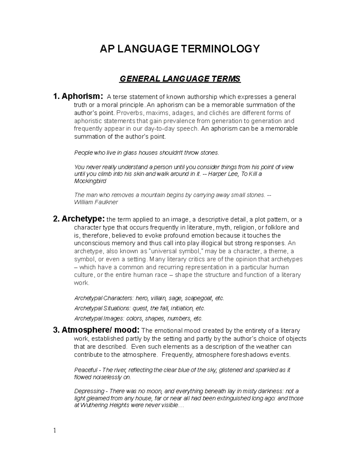 English Vocab Notes - AP LANGUAGE TERMINOLOGY GENERAL LANGUAGE TERMS 1 ...