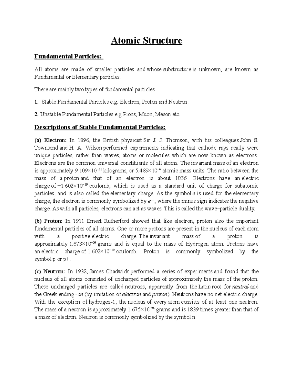Fundamental Particles - Atomic Structure Fundamental Particles: All ...