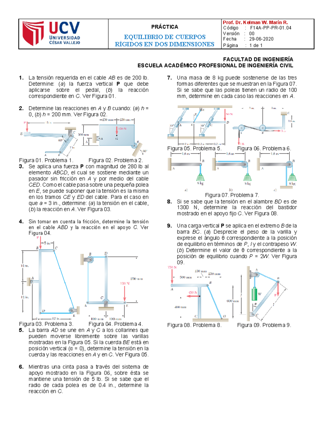 practica de estatica - PRÁCTICA EQUILIBRIO DE CUERPOS RÍGIDOS EN DOS DIMENSIONES Prof. Dr ...