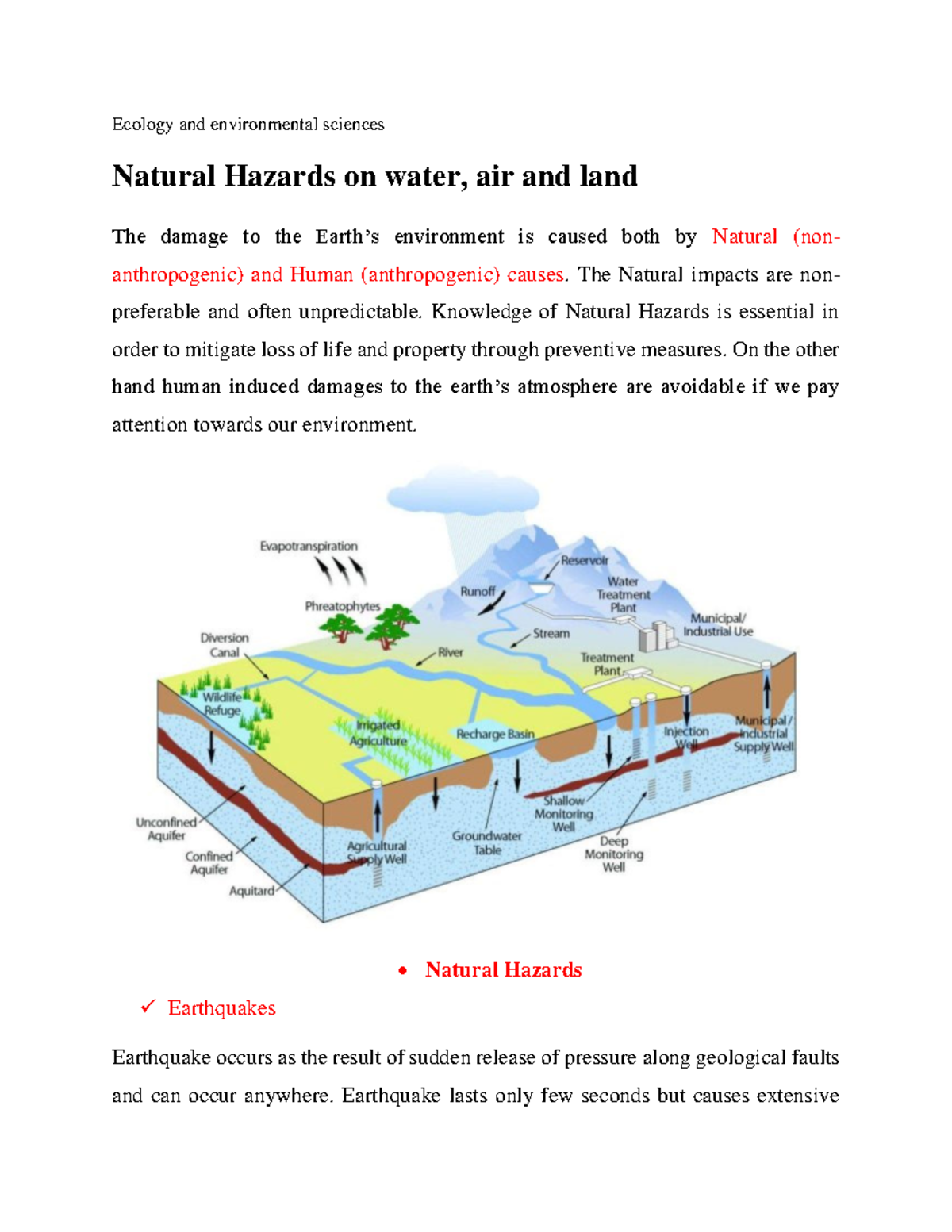 Natural Hazards on water, air and land - Ecology and environmental ...