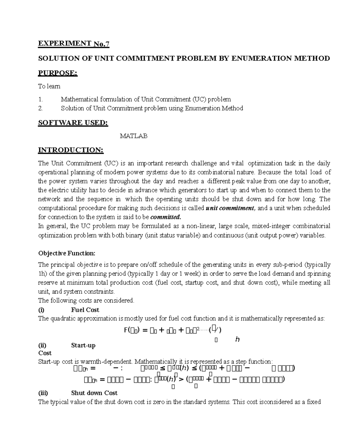 Experiment No 7 - reports - EXPERIMENT No. SOLUTION OF UNIT COMMITMENT ...