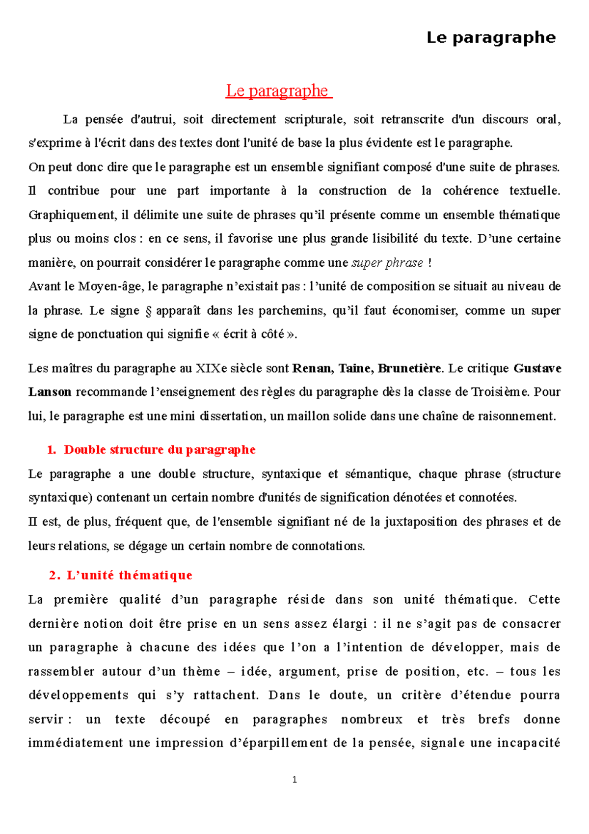 Le paragraphe - On peut donc dire que le paragraphe est un ensemble ...