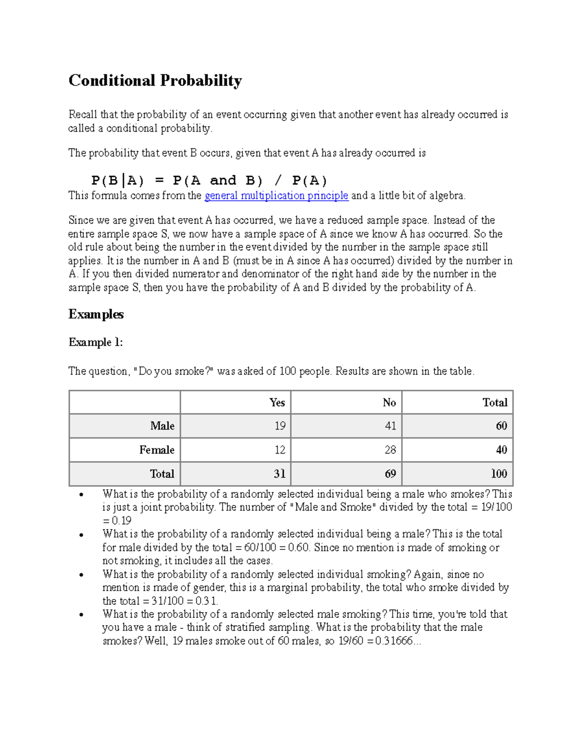 Stats 5 - conditional probability class notes - Conditional Probability ...