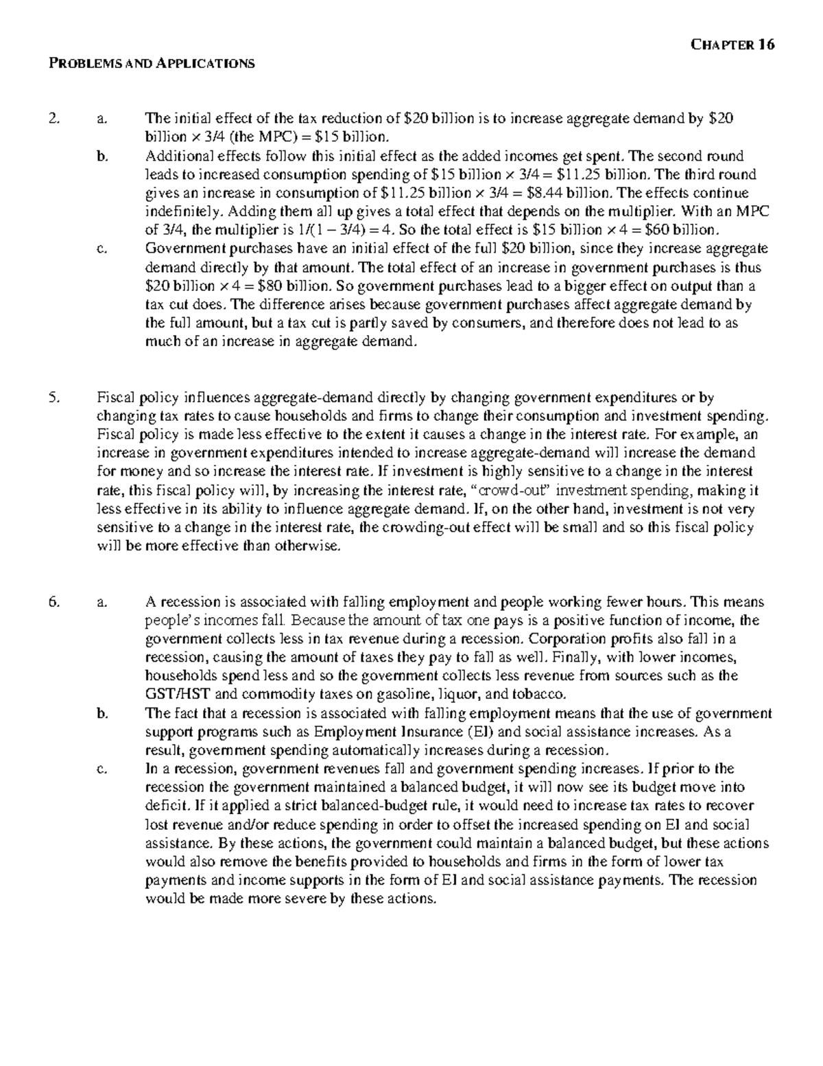 Macro - Chapter 16 - Recommended Problems - Solutions - CHAPTER 16 PROBLEMS AND APPLICATIONS a ...