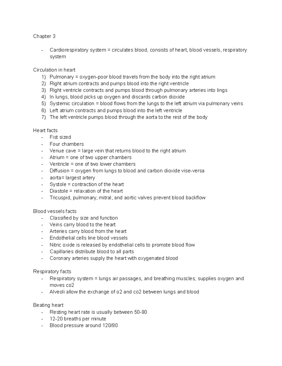 Phed chapter 3 and 4 notes - Chapter 3 Cardiorespiratory system ...