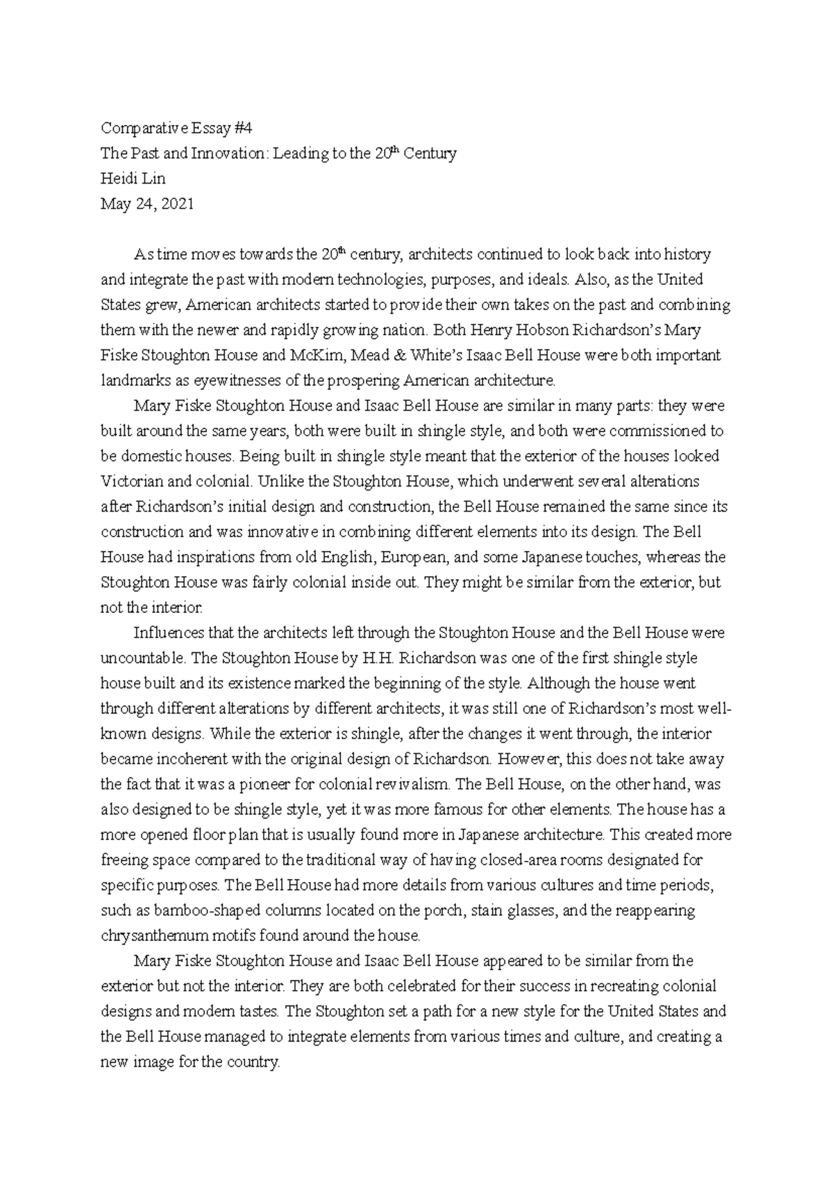 ARLH206 Heidi Lin Comparative Essay 4 - Comparative Essay # The Past ...