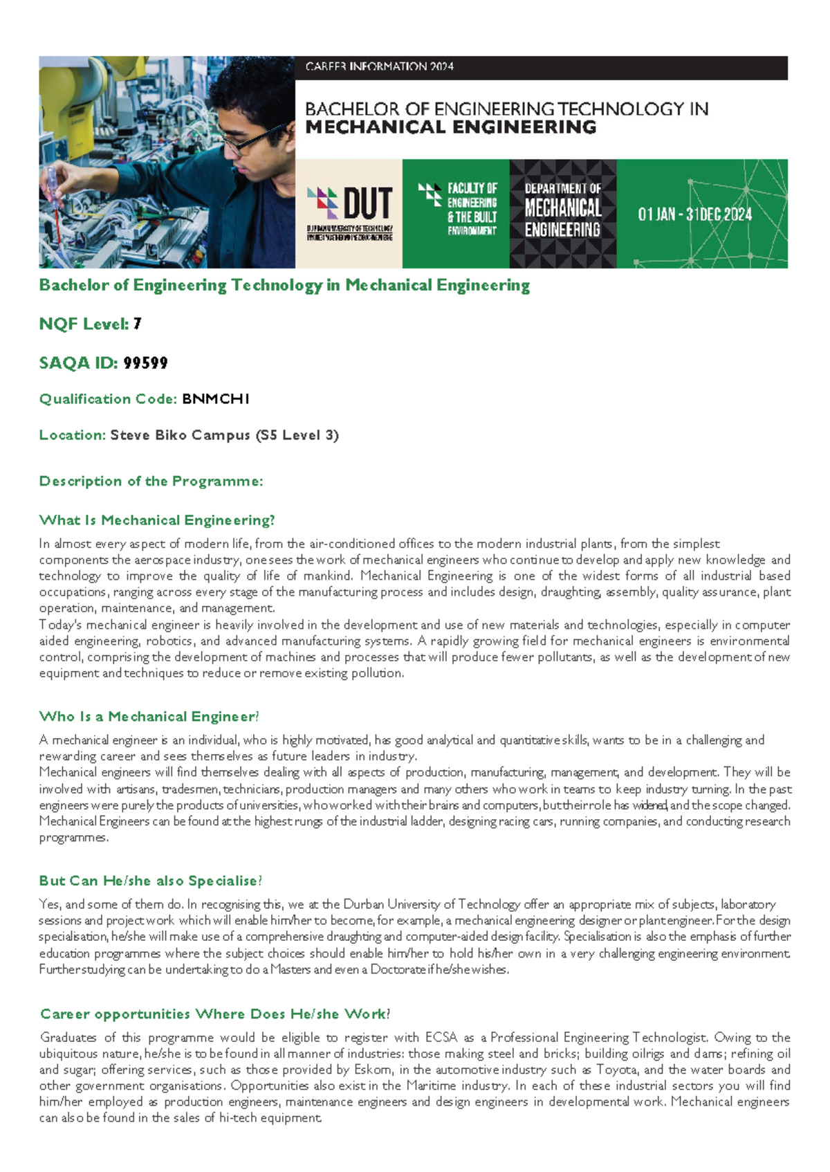 EBE mech eng - Brochure - Bachelor of Engineering Technology in ...