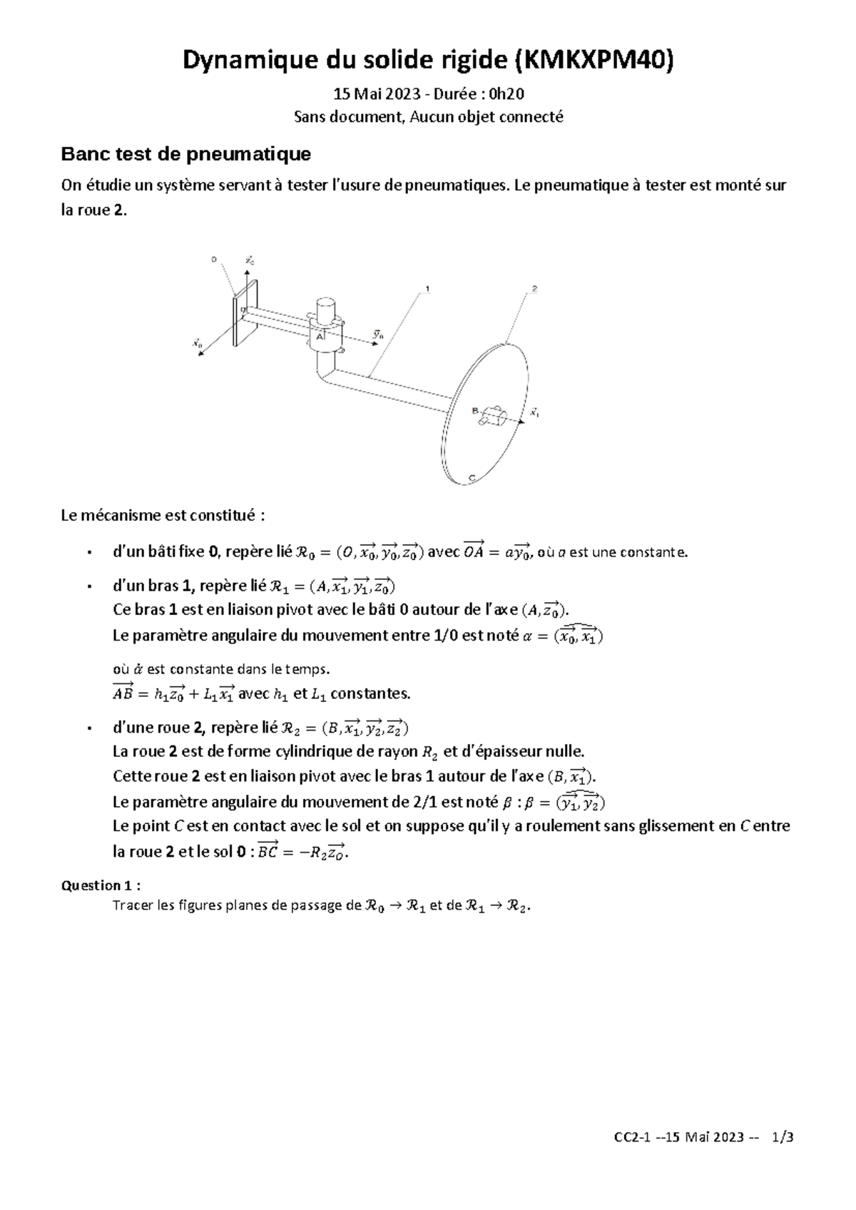 Mini test 1 : Banc test de pneumatique - CC2-1 -15 Mai 2023 - 1 ...