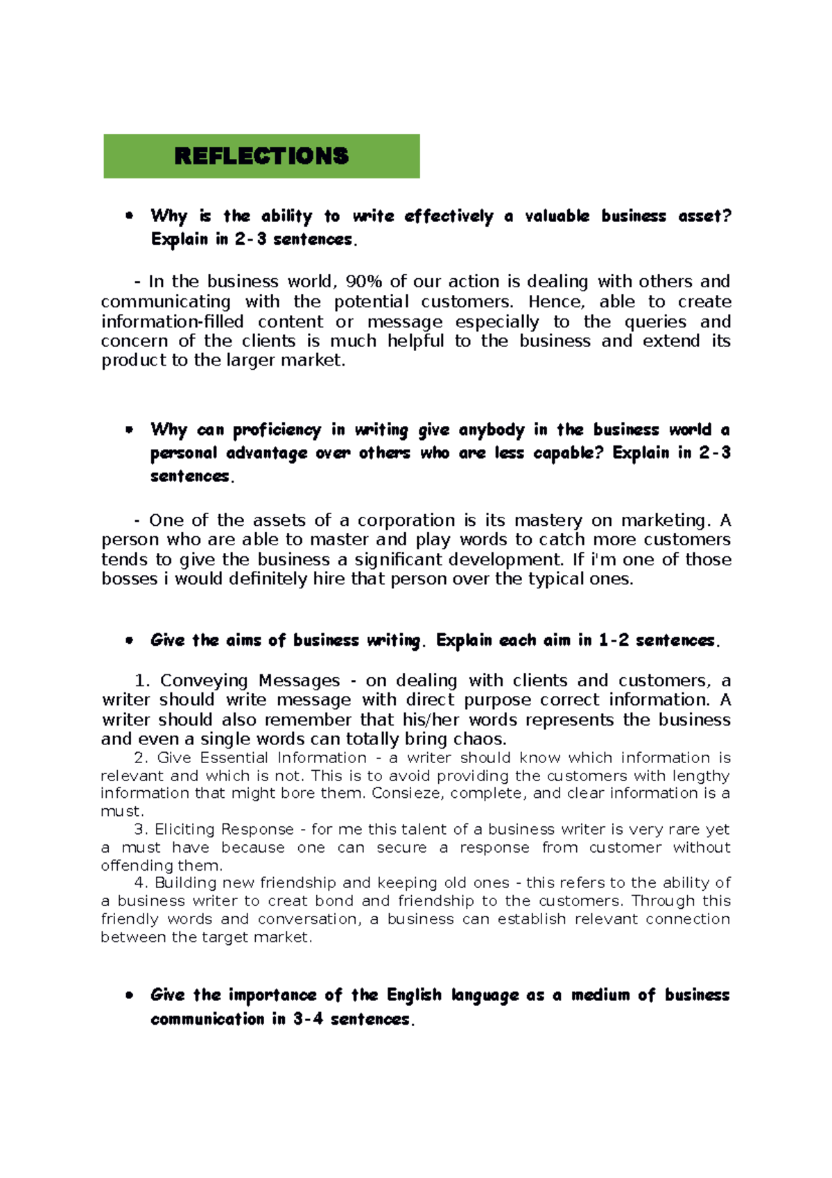 Business Communication Exercise Done - Why is the ability to write ...