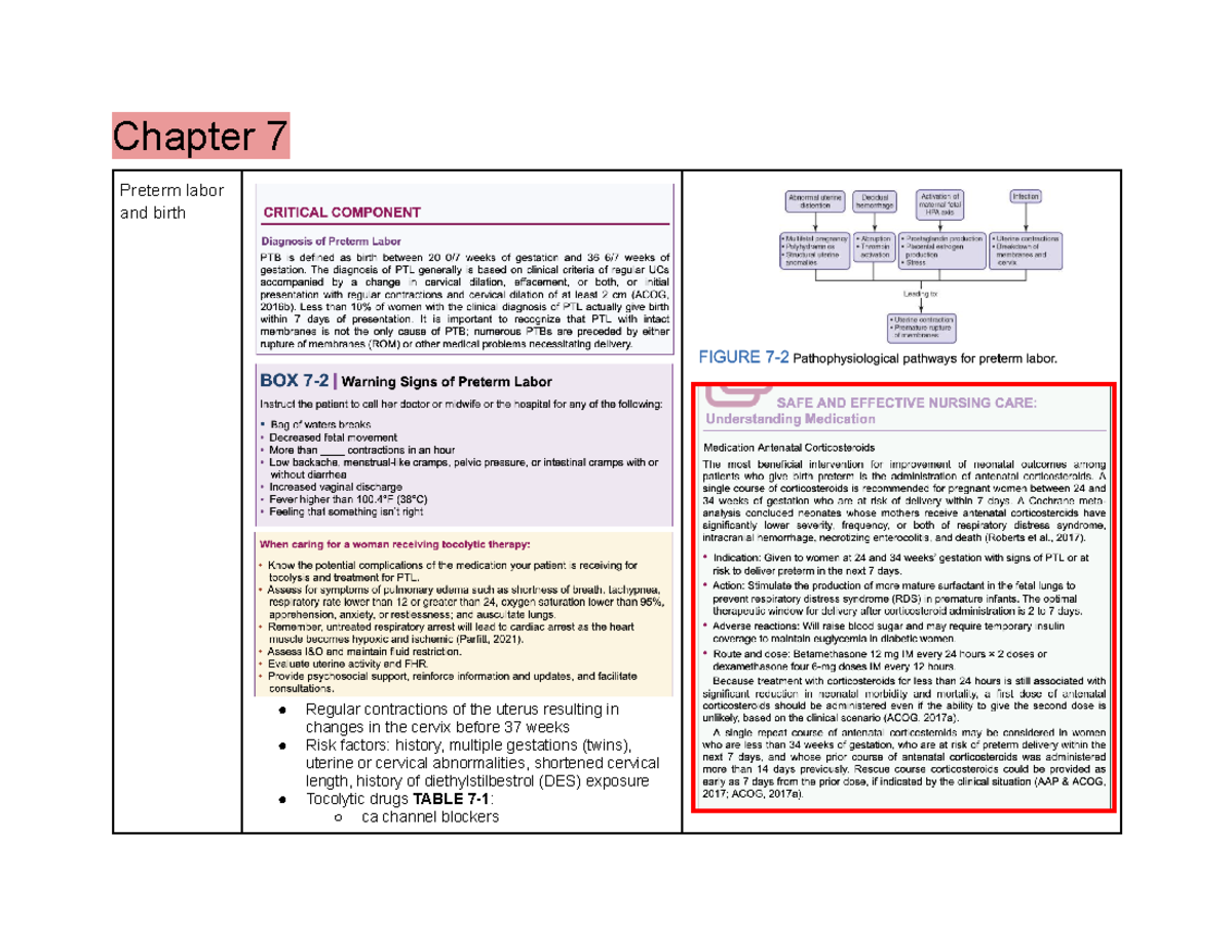 306wk5 - QUIZ 4 - Chapter 7 Preterm labor and birth Regular ...