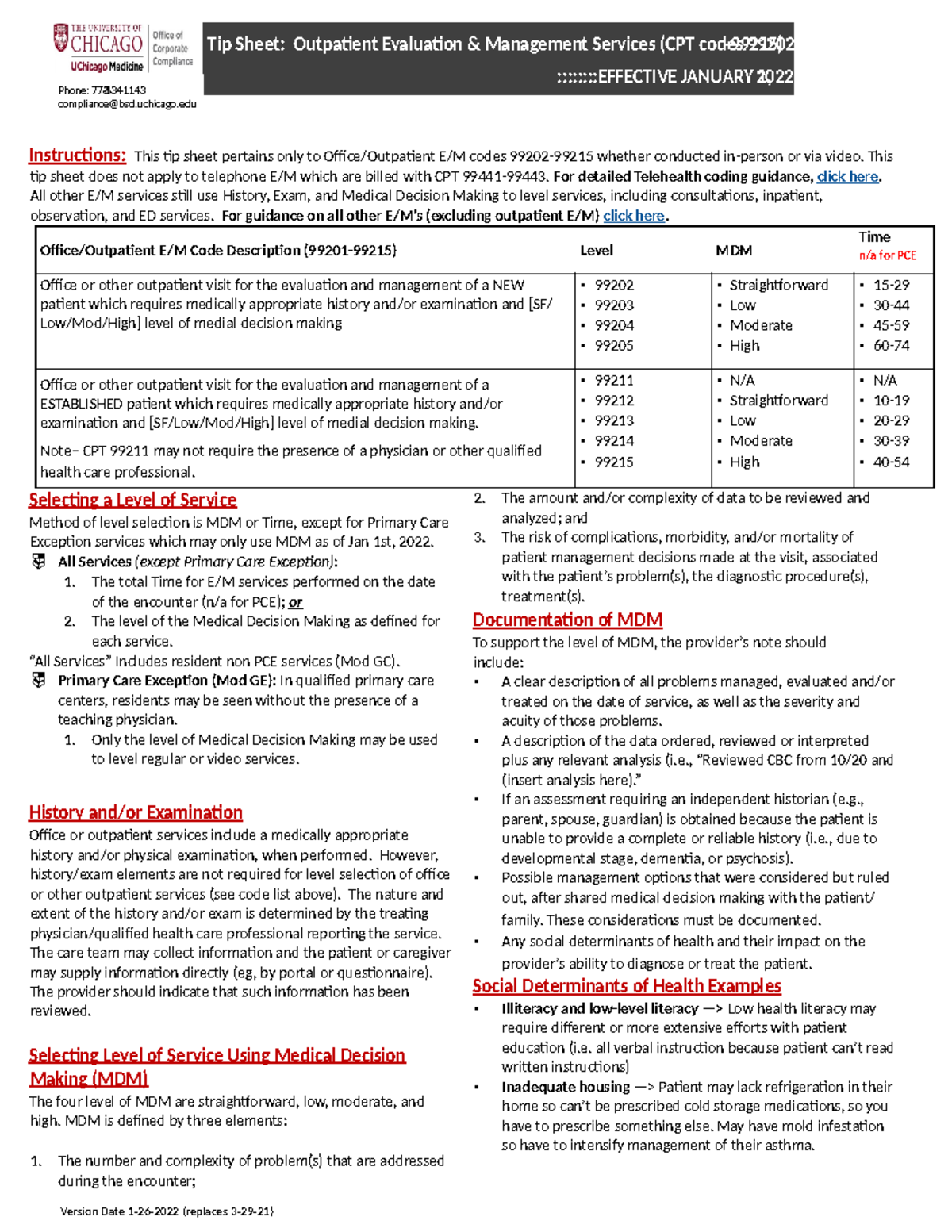 2021 Outpatient EM Tip Sheet (1) - :::::::::EFFECTIVE JANUARY 1, 2022 Phone: 773- 834 - 1143 ...