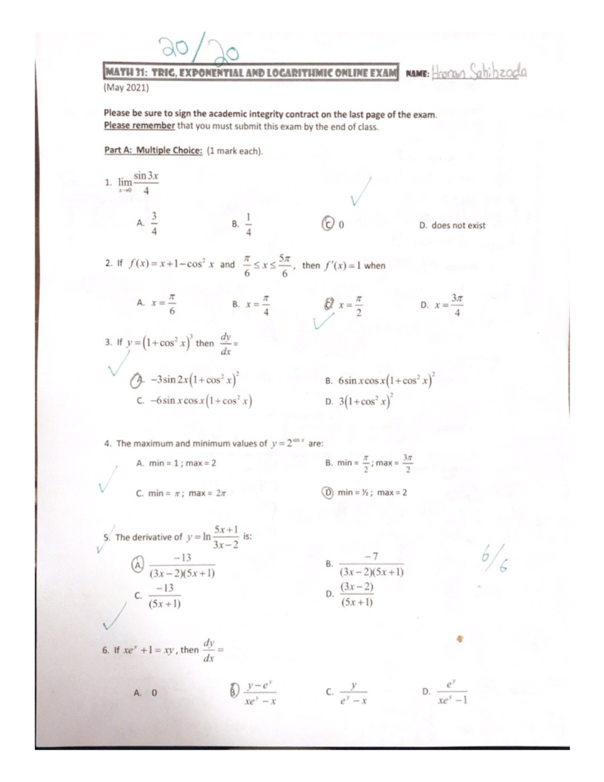Math Unit Test Answer Key MATH 275 Studocu