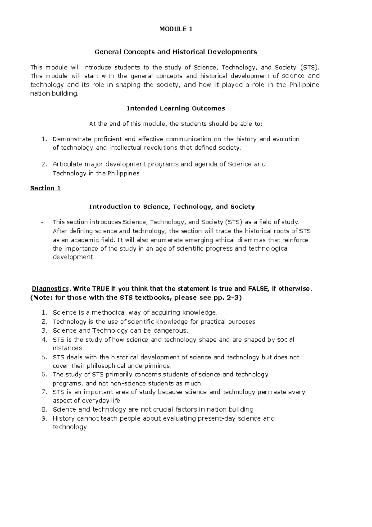 Module 1 - Science, technology and society - MODULE 1 General Concepts ...