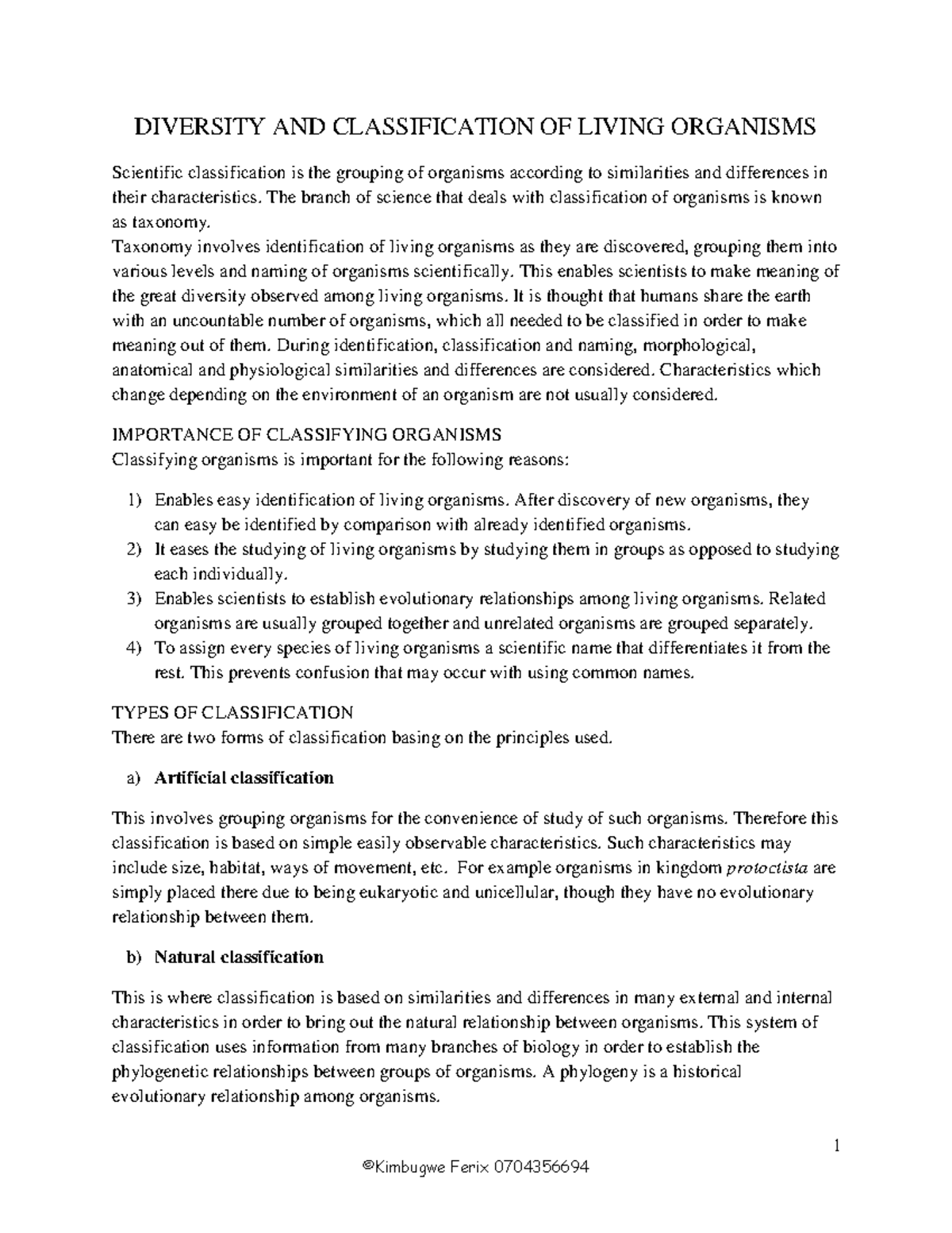 2. Diversity and Classification - 1 DIVERSITY AND CLASSIFICATION OF ...