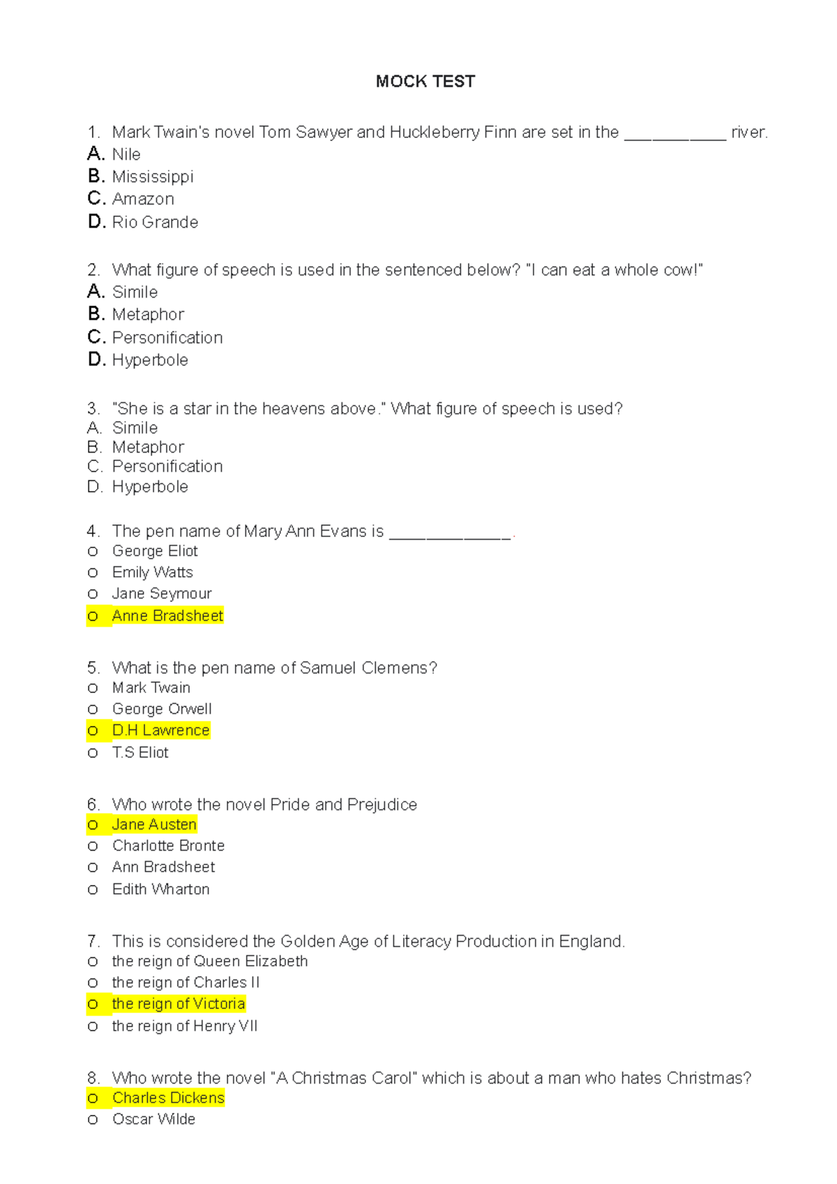LET Literature Mock Test 12FEB - MOCK TEST 1. Mark Twain’s novel Tom ...