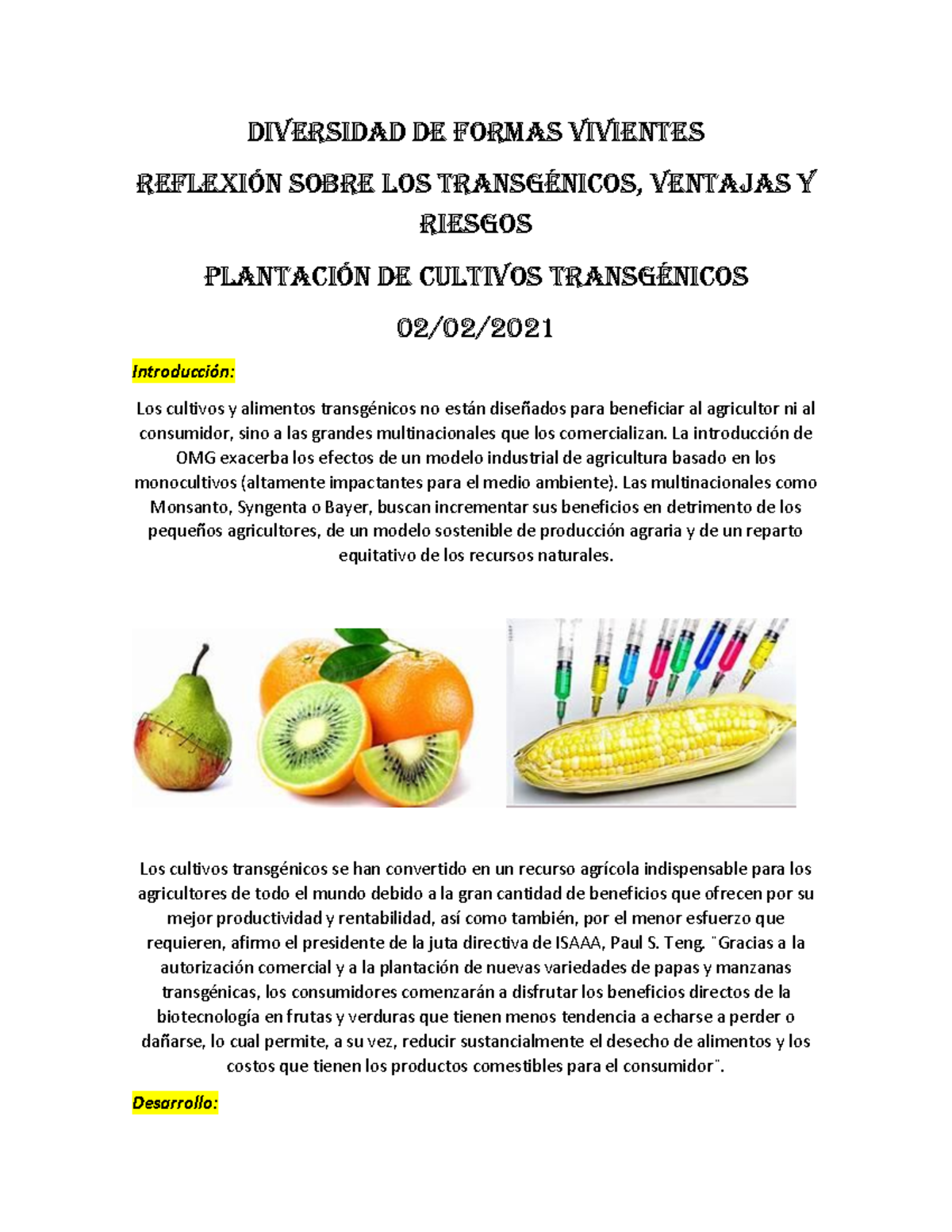 Transgénicos - Apuntes y tareas - Diversidad de formas vivientes ...