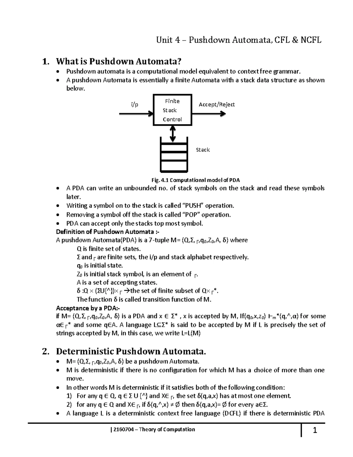 TOC lecture notes - weT IT en the I WIS, state it X is Theory of le ...