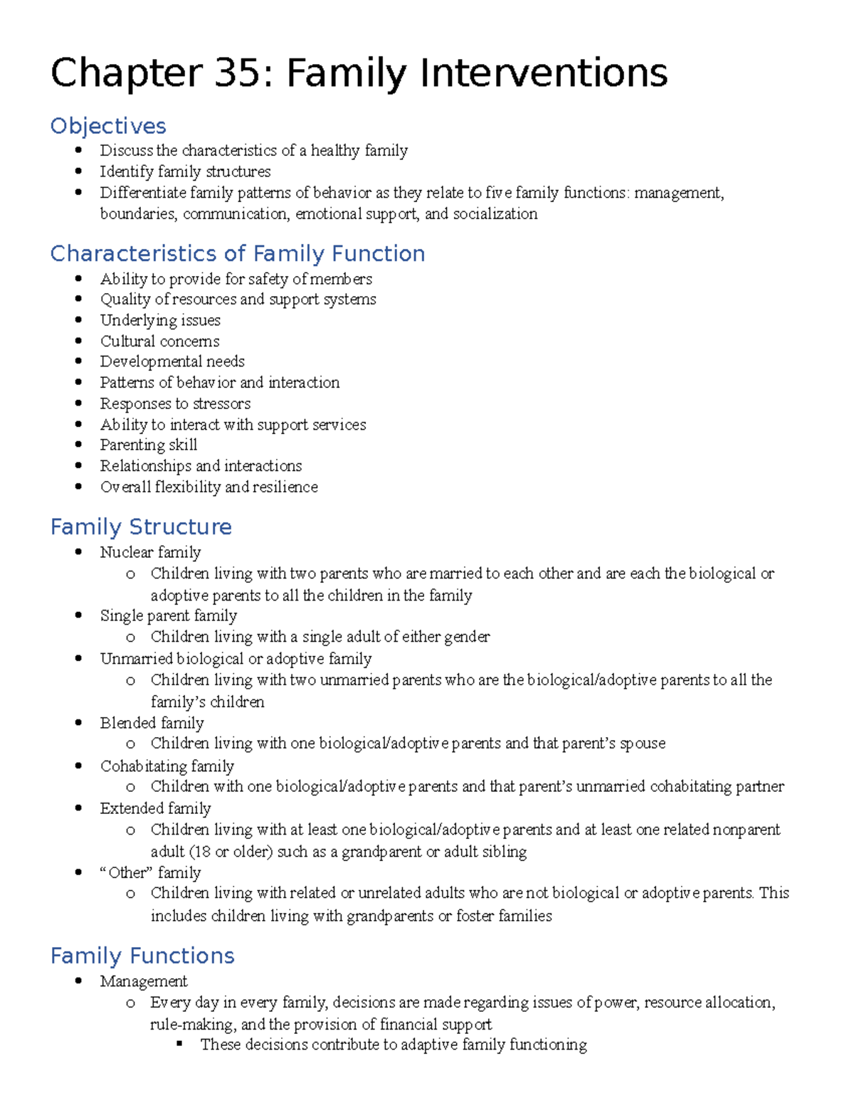 Chapter 35 Notes - Family Interventions - Chapter 35: Family ...