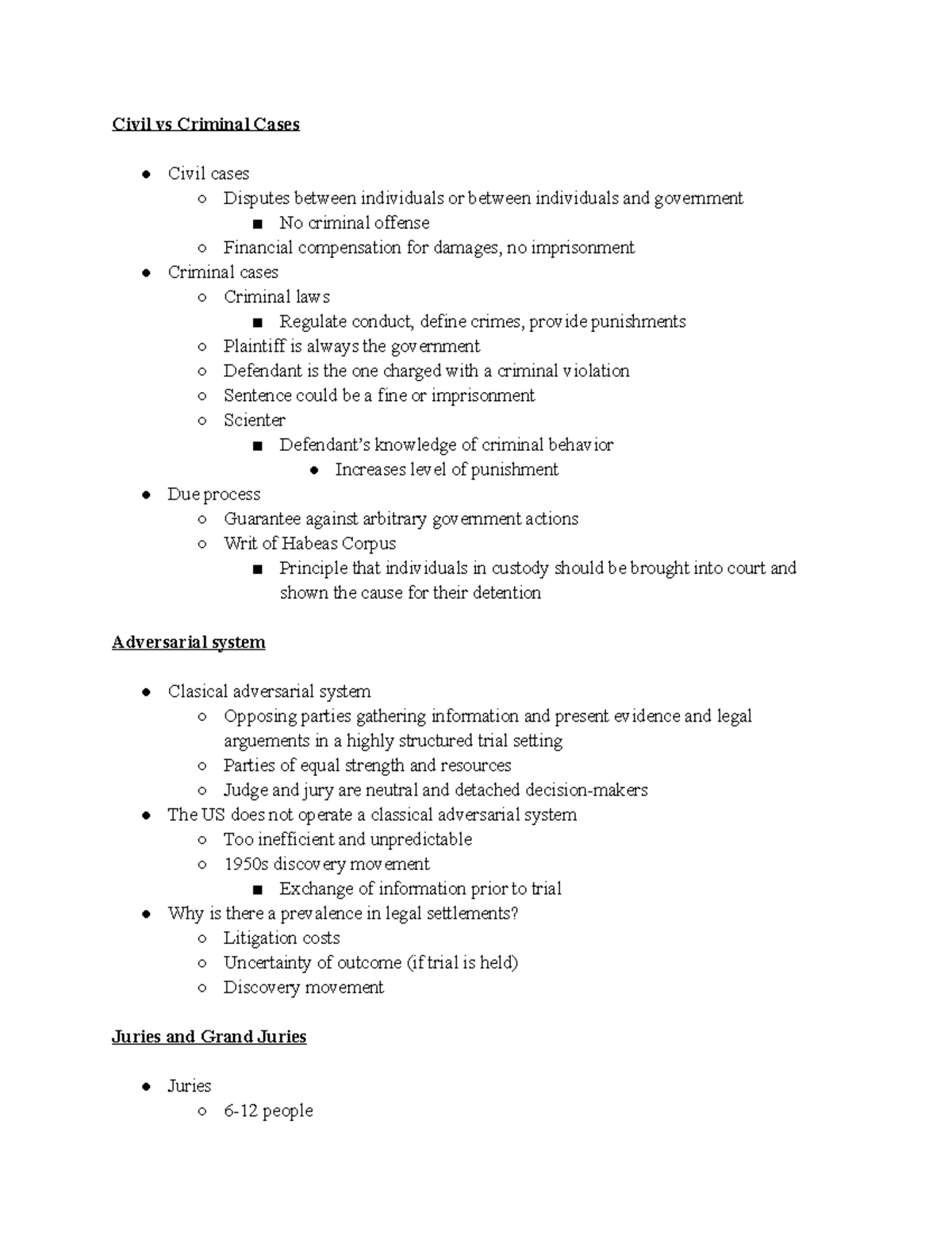 Federal Judiciary - Civil vs Criminal Cases Civil cases Disputes ...