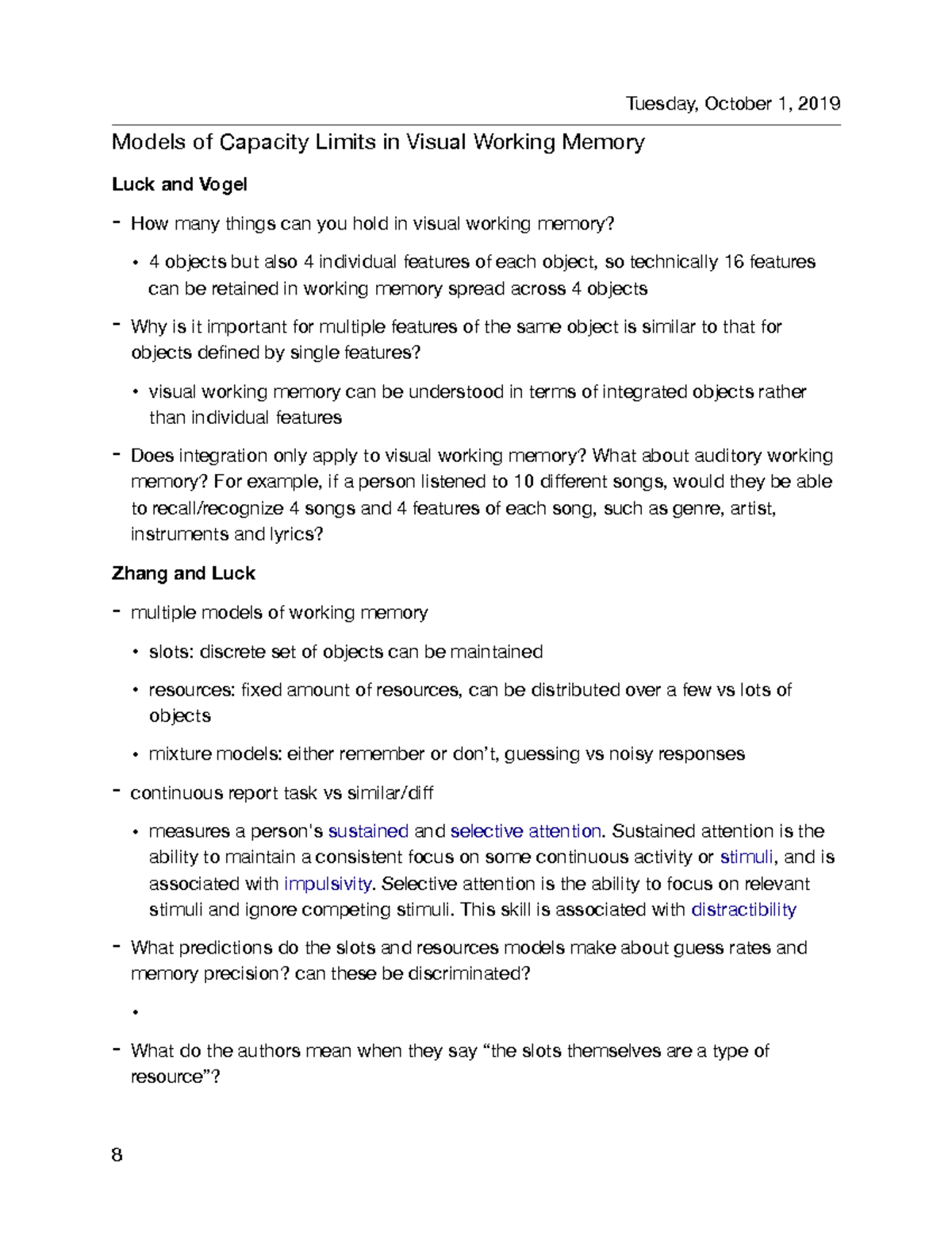 PSY 163 TS Visual Working Memory, EEG - Models of Capacity Limits in ...