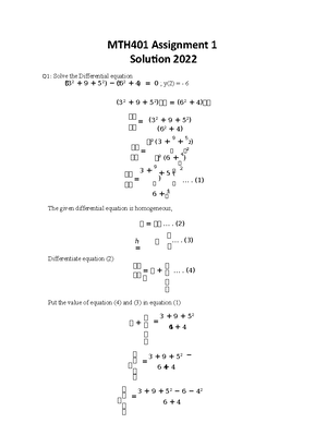 mth 401 Practice Questions (29) - Lecture 29 MCQ, Marks- The solution of the linear Örst order ...