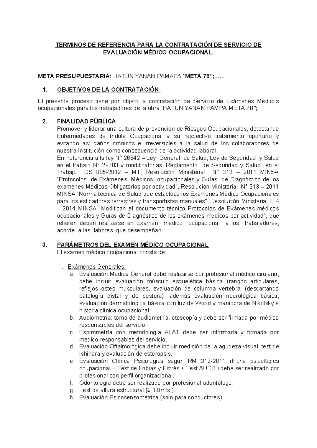Formato TDR PARA EMOs IMA - TERMINOS DE REFERENCIA PARA LA CONTRATACIÓN ...