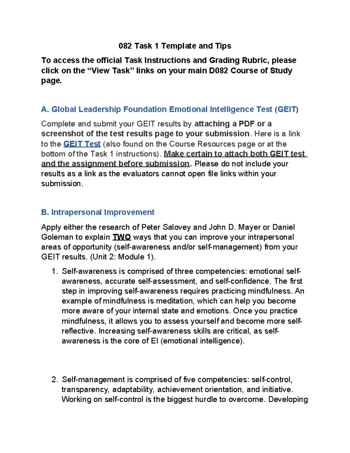D082 Task 1 - D081 Task 1 - Passed first try - 082 Task 1 Template and ...