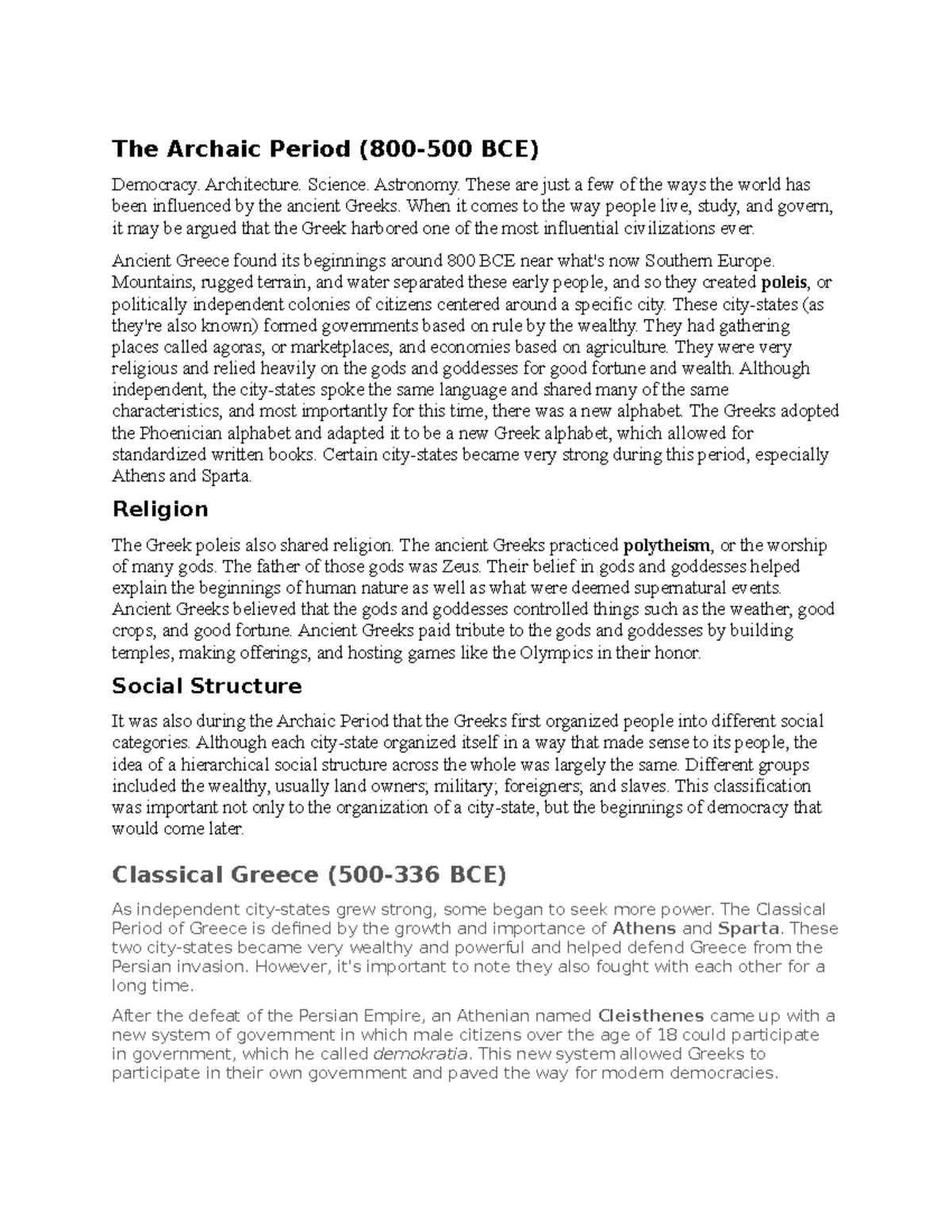 M3 - Introduction To The Humanities notes greek - The Archaic Period ...