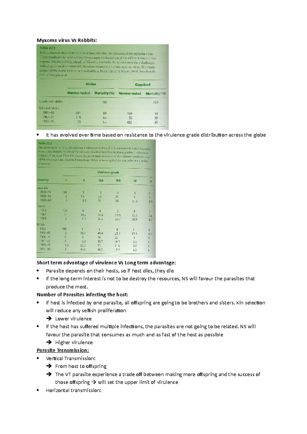 Myxoma virus Vs Rabbits - Number of Parasites infecting the host: If ...
