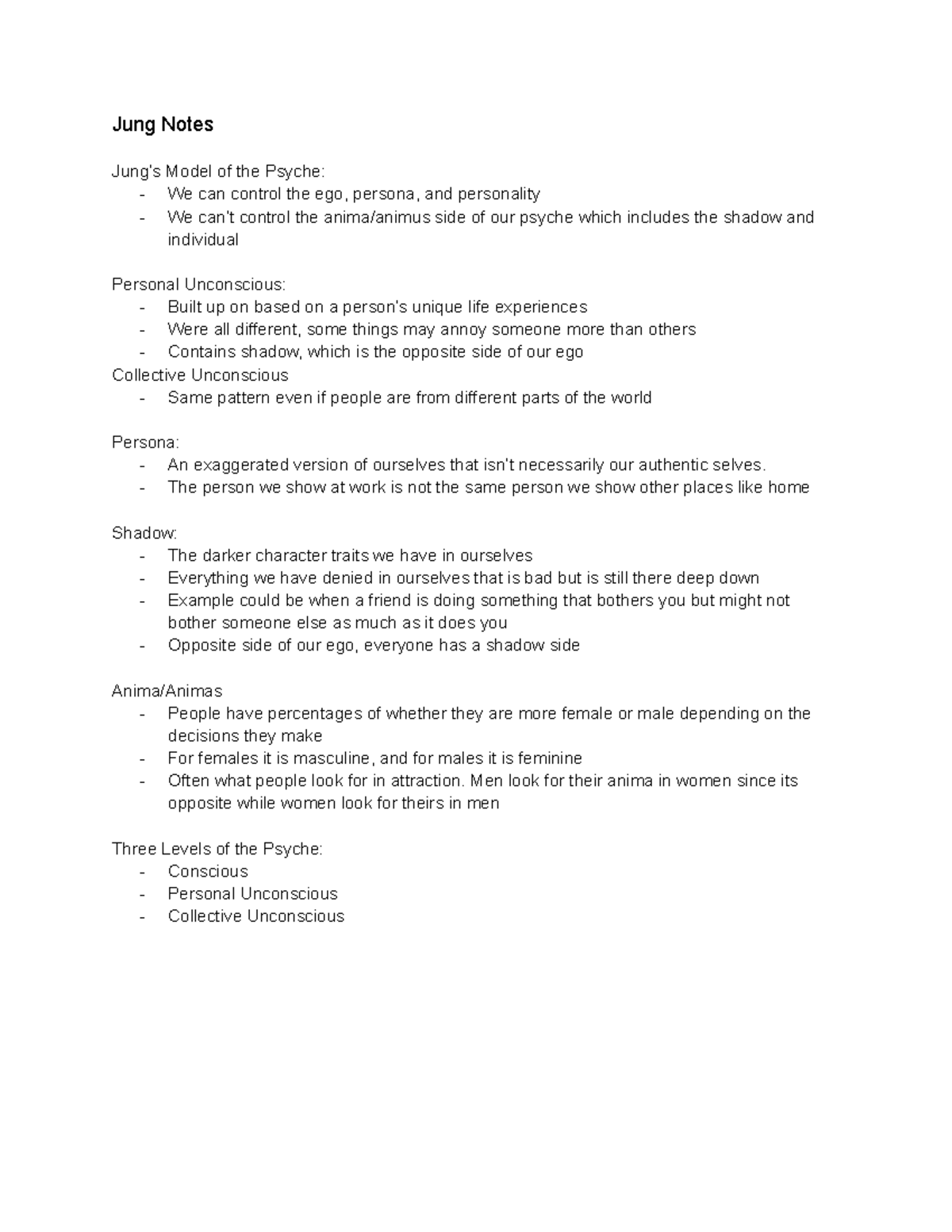 Jung Notes - Er - Jung Notes Jung’s Model of the Psyche: - We can ...