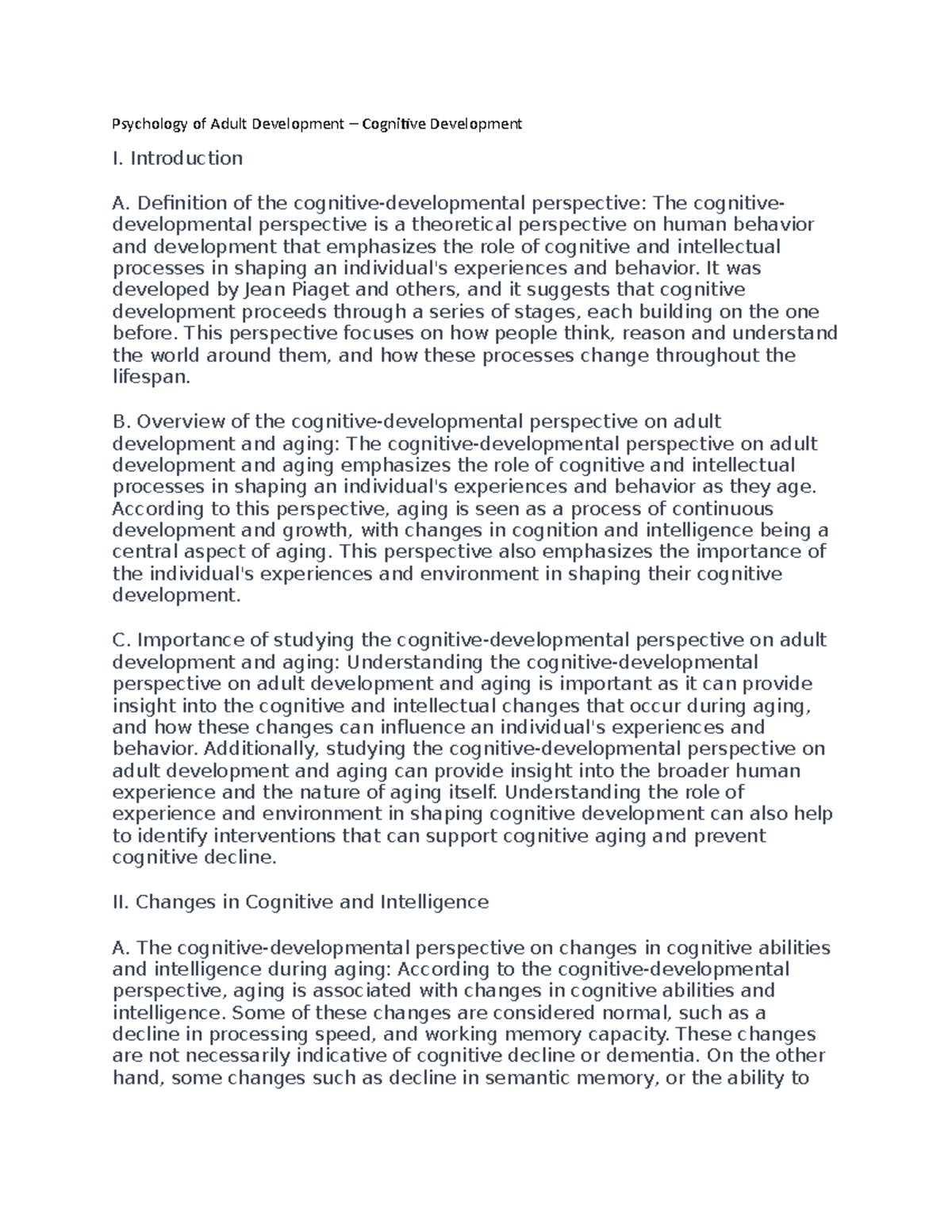 Psychology of Adult Development - Cognitive Development - Introduction ...
