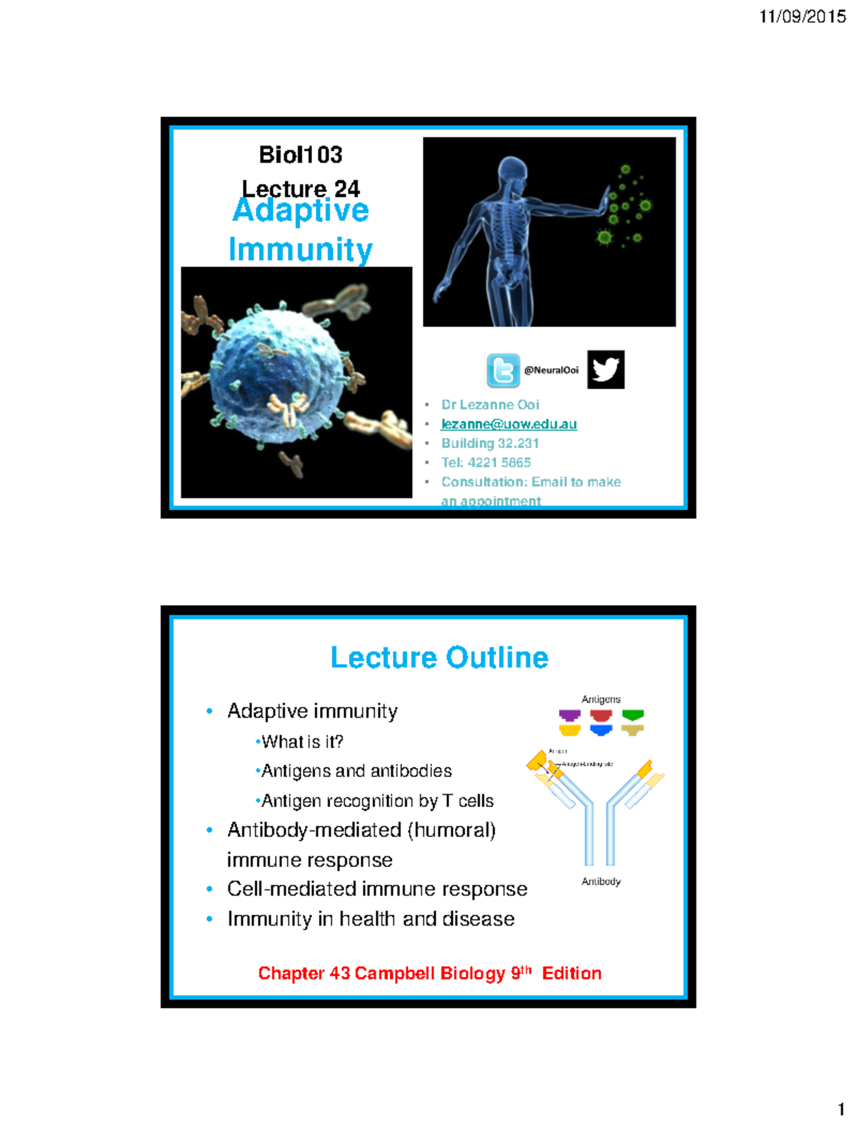 L24 Adaptive immunity - Lecture notes 24 - Adaptive Immunity Biol ...
