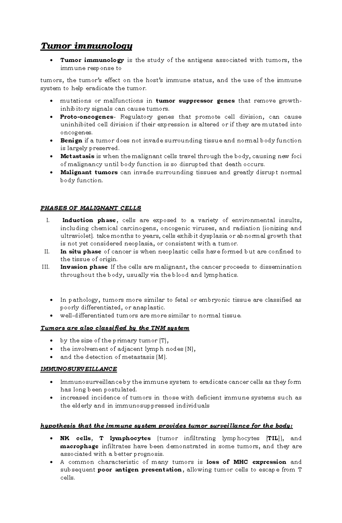 Tumor-Immunology ( Outline) - Tumor immunology Tumor immunology is the ...