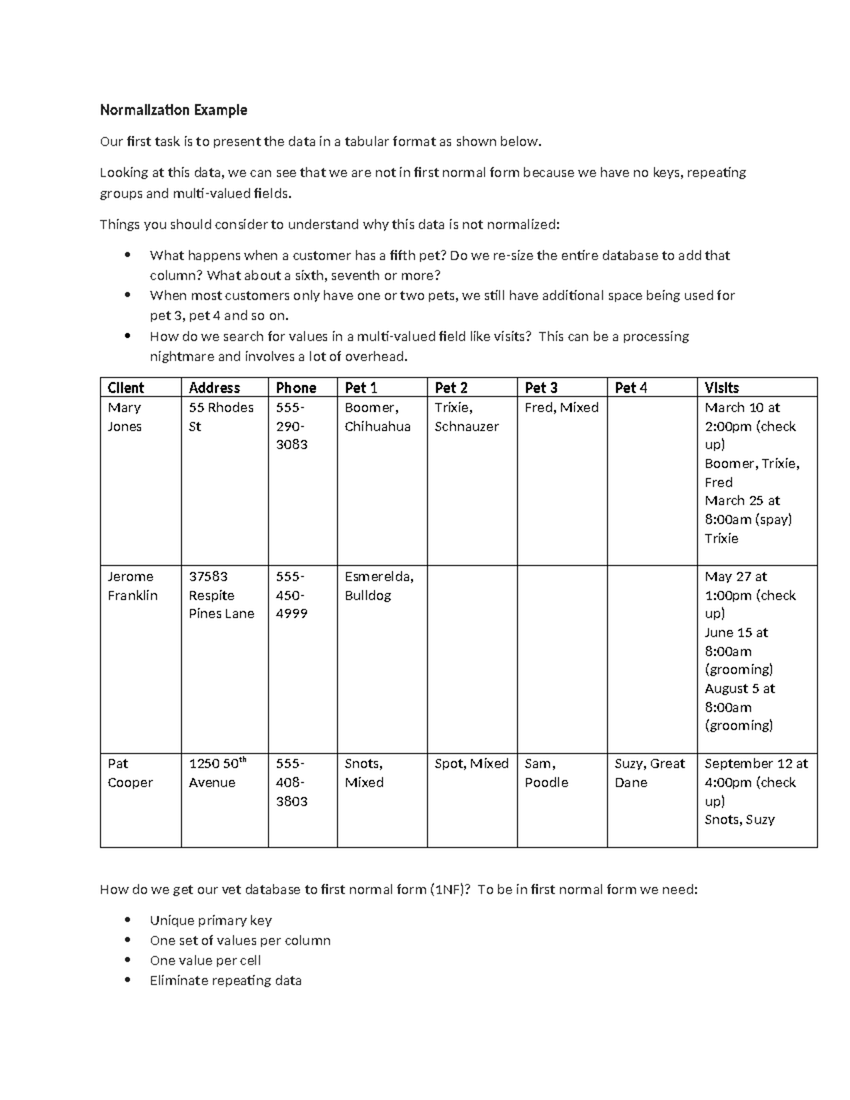 IT163 Example 2 - Normalization Example Our first task is to present ...