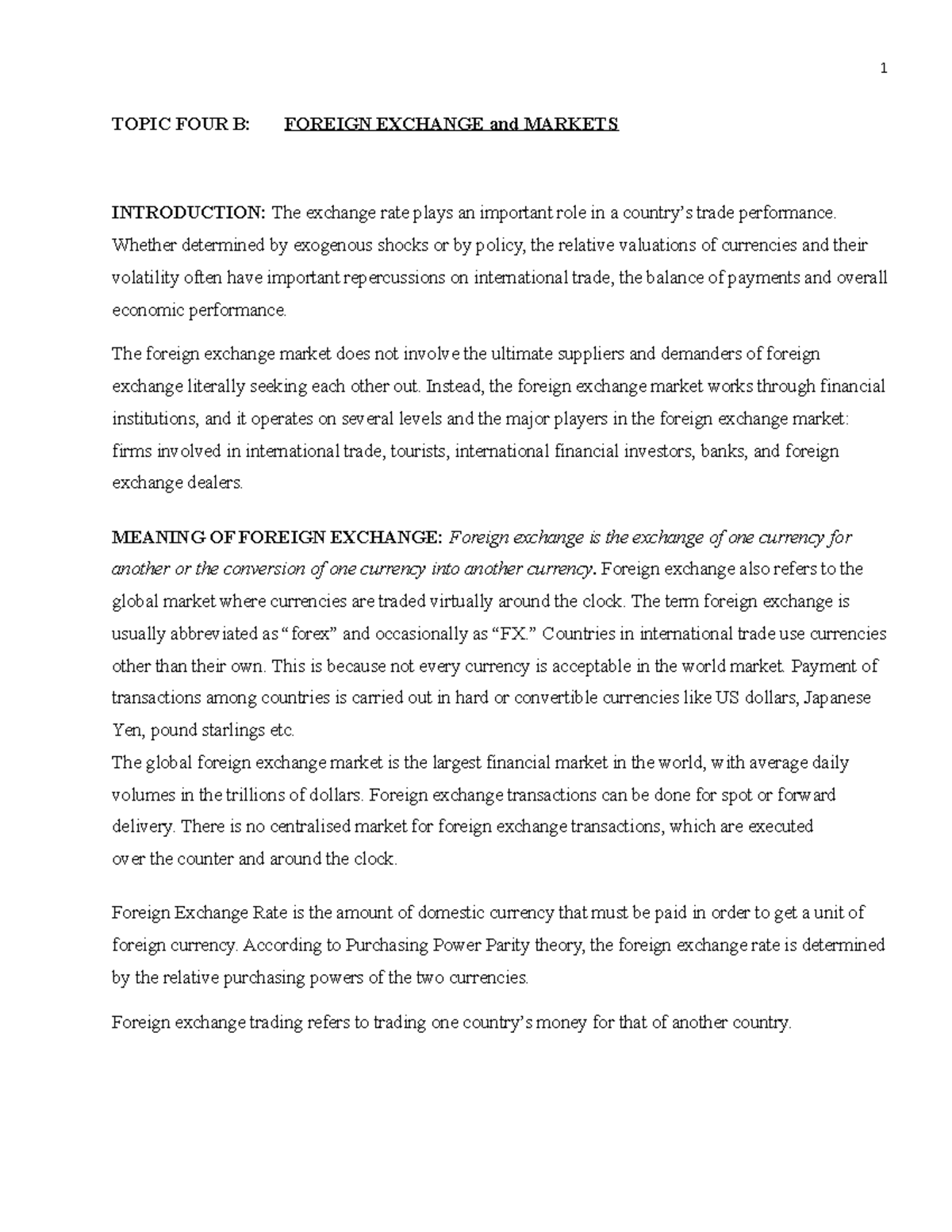 Topic FOUR B foreign echange - TOPIC FOUR B: FOREIGN EXCHANGE and ...