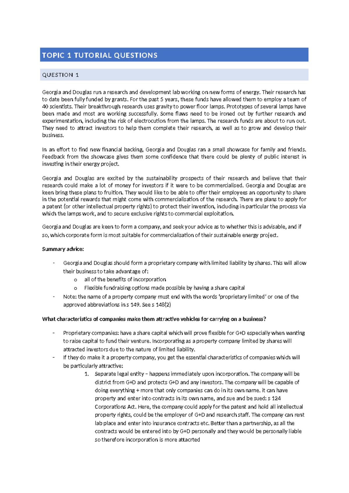 LLH305 Tutorial Topic 1 - TOPIC 1 TUTORIAL QUESTIONS QUESTION 1 Georgia ...