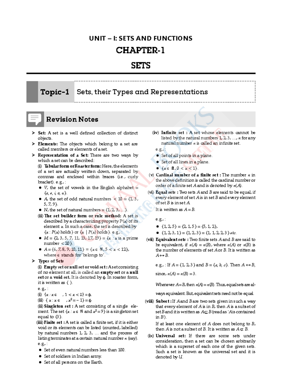 Mathematics Revision Notes Unit I Sets And Functions Chapter Sets Topic 1 Sets Their