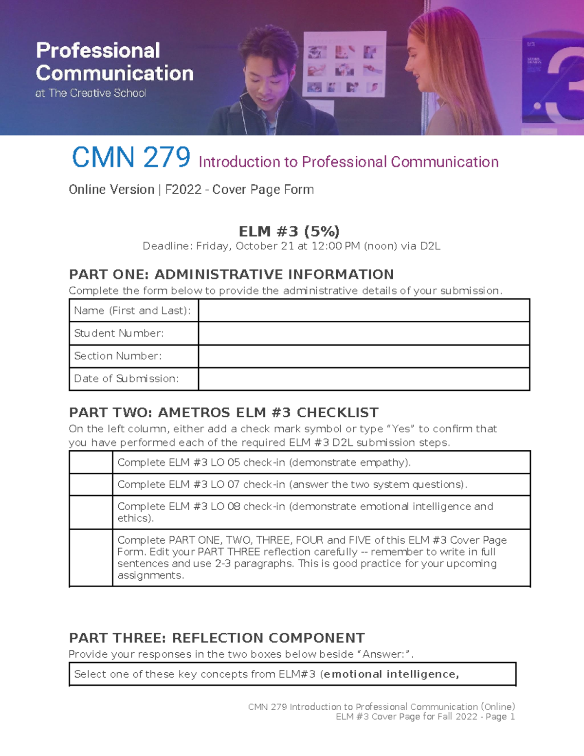 CMN 279 (Online) ELM #3 Cover Page Form Merged - F2022 - CMN 279 ...