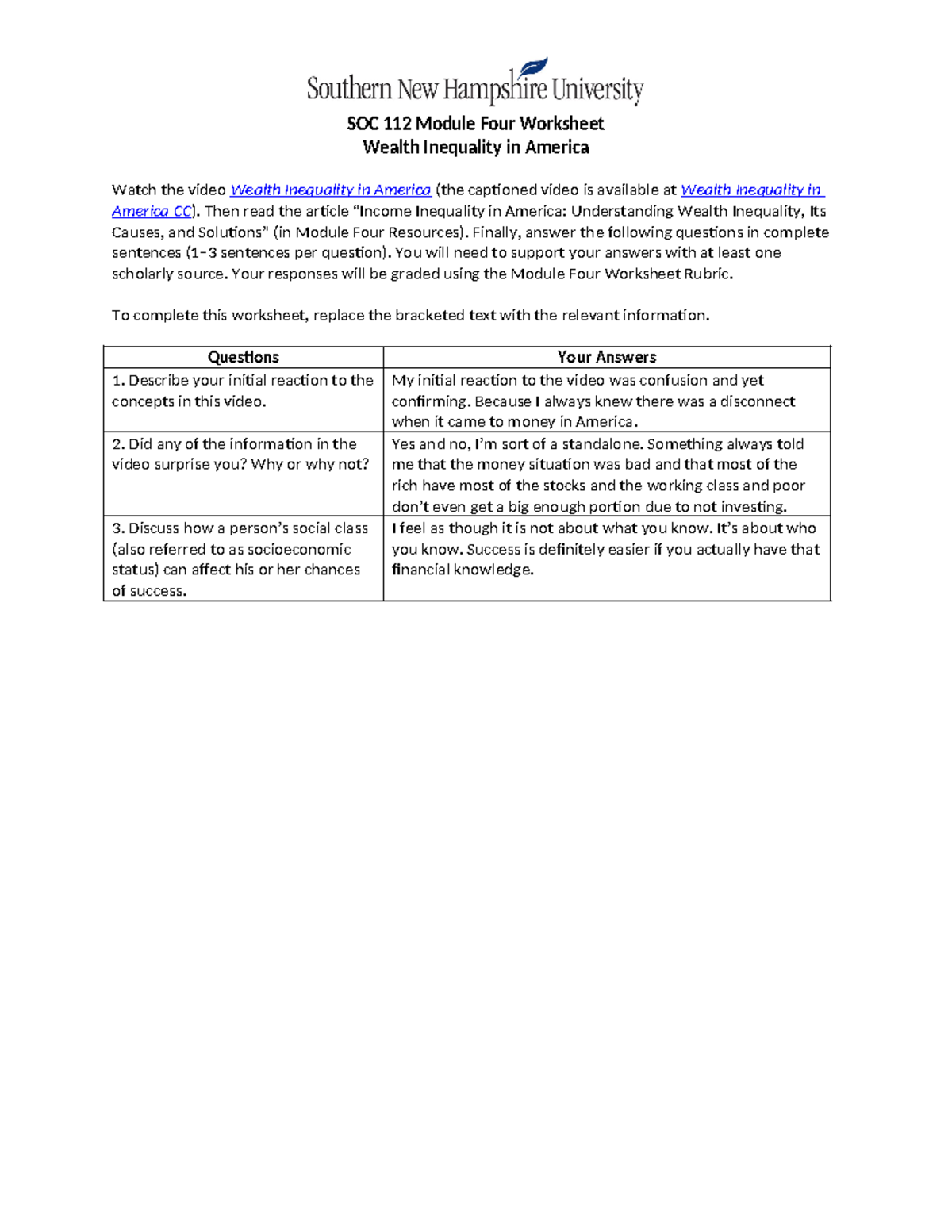 SOC 112 Module Four Worksheet completed - SOC 112 Module Four Worksheet ...