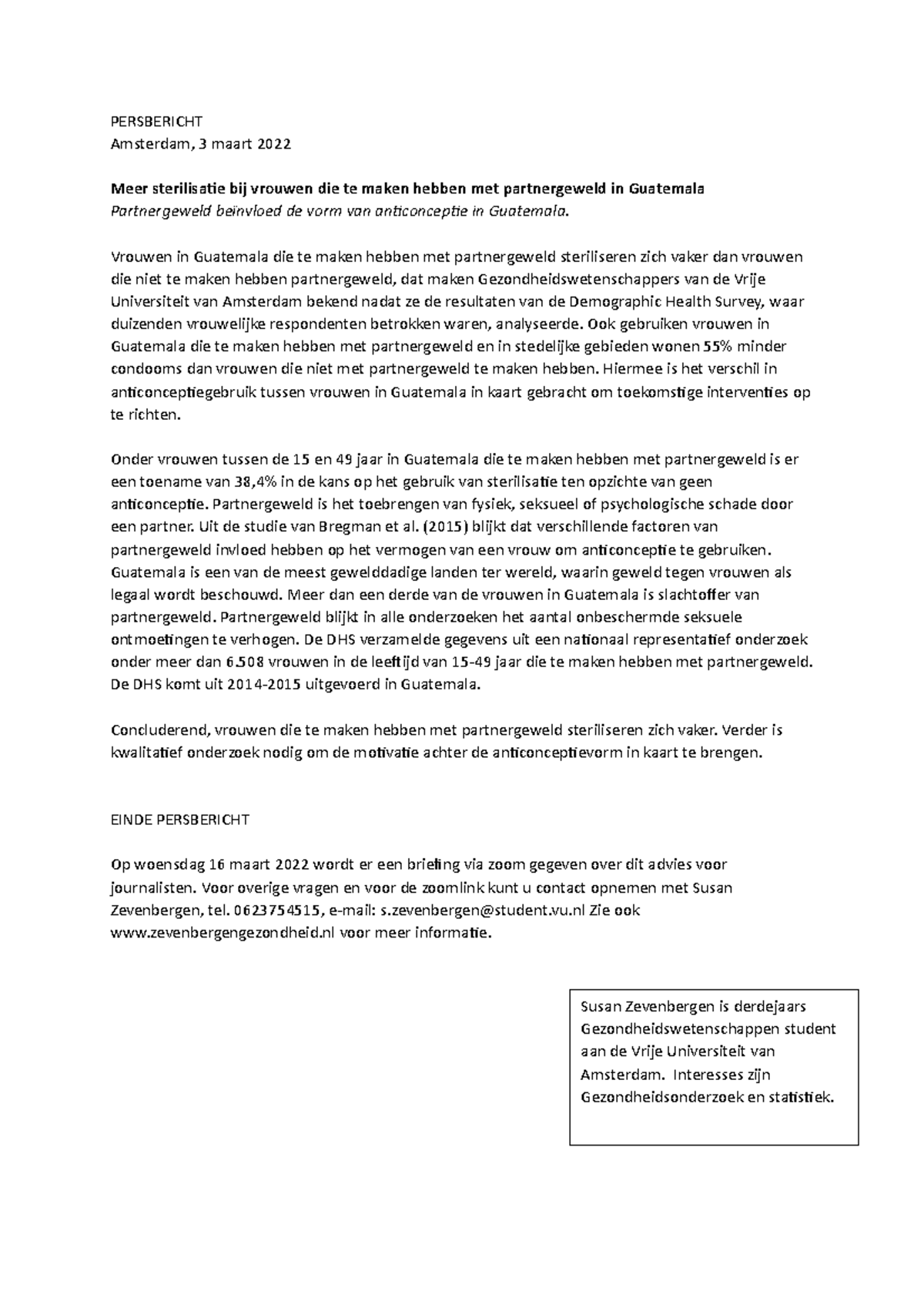 Persbericht - PERSBERICHT Amsterdam, 3 maart 2022 Meer sterilisatie bij ...
